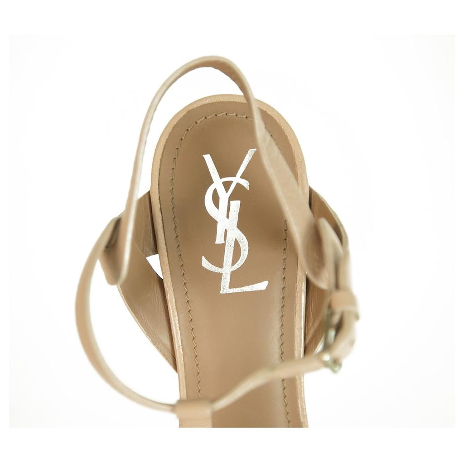Yves Saint Laurent Décolleté con tacco YSL Tribute in pelle beige con ...