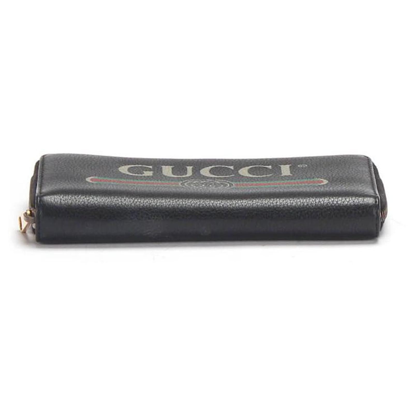 Gucci Logo Leather Long Wallet in black calf leather leather ref.394063 ...