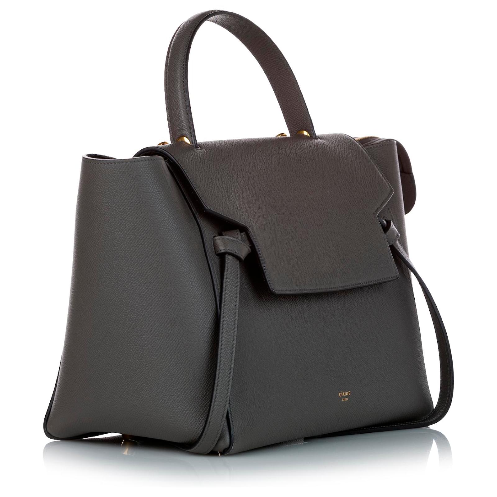 Céline Celine Gray Mini Belt Leather Satchel Grey Pony-style calfskin ...