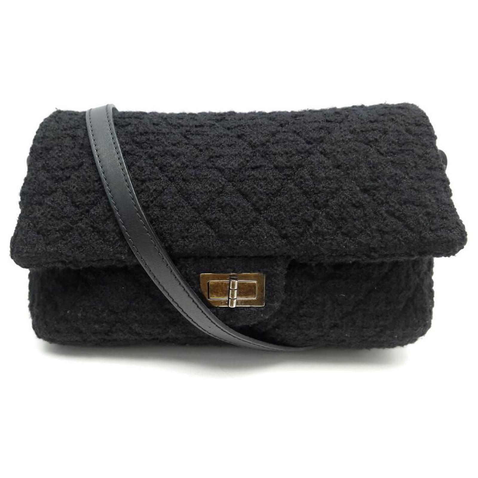 Chanel Handtasche 2.55 GROSSE GM BLACK TWEED BANDOULIERE SCHWARZE ...