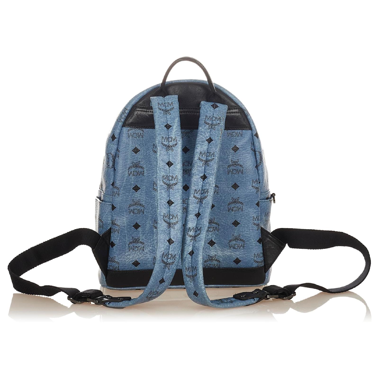 MCM Blue Visetos Stark Leather Backpack Black Pony-style calfskin ref ...