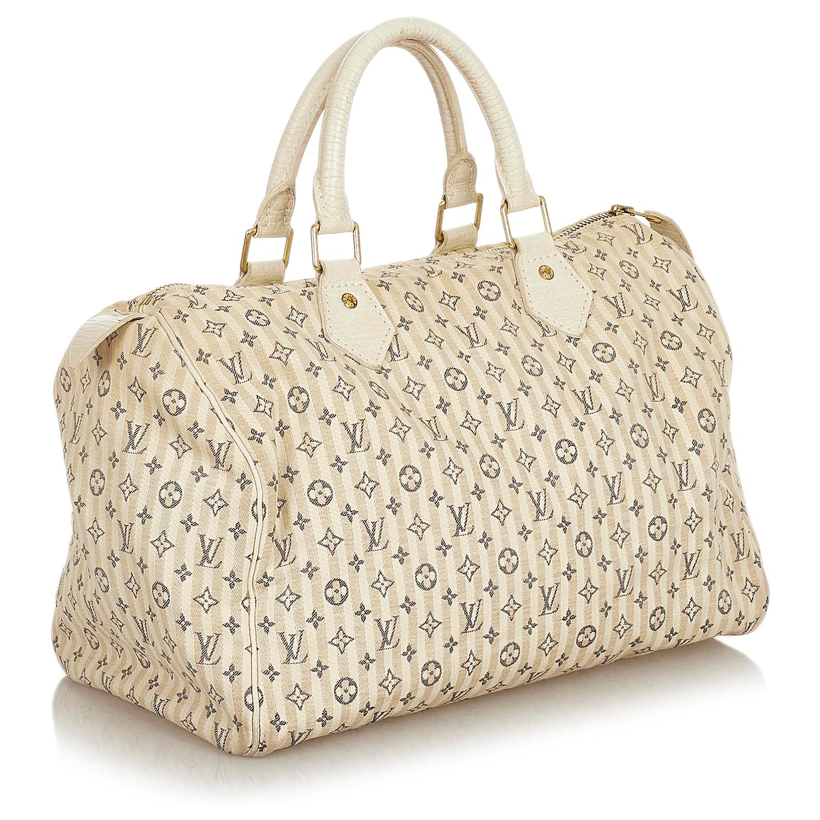 Louis Vuitton White Mini Lin Croisette Speedy 30 Grey Leather Cotton ...