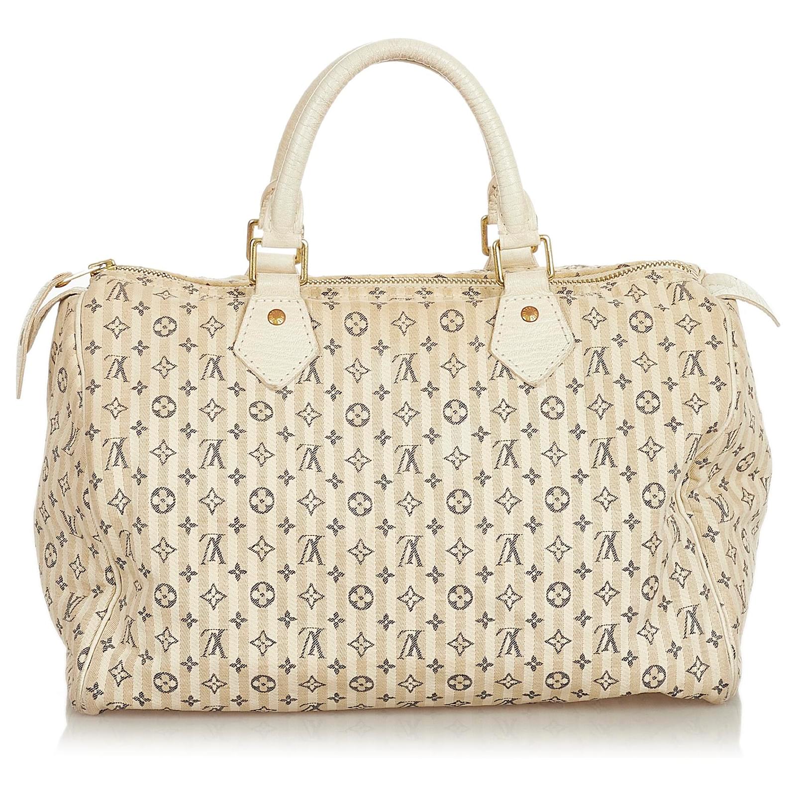 Louis Vuitton White Mini Lin Croisette Speedy 30 Grey Leather Cotton ...