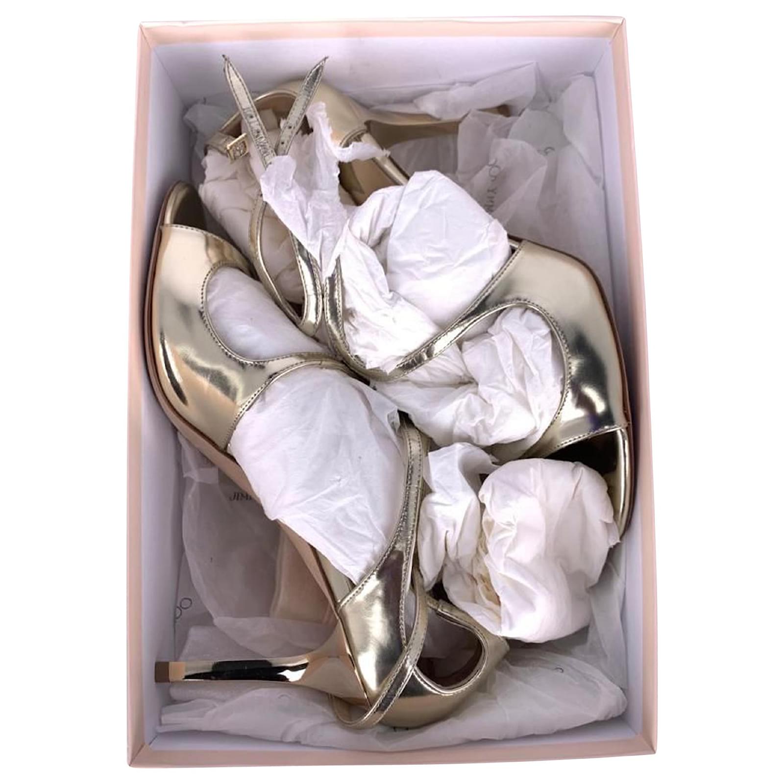 Jimmy Choo Ivette Strappy Sandals in Gold Patent Leather Golden ref ...