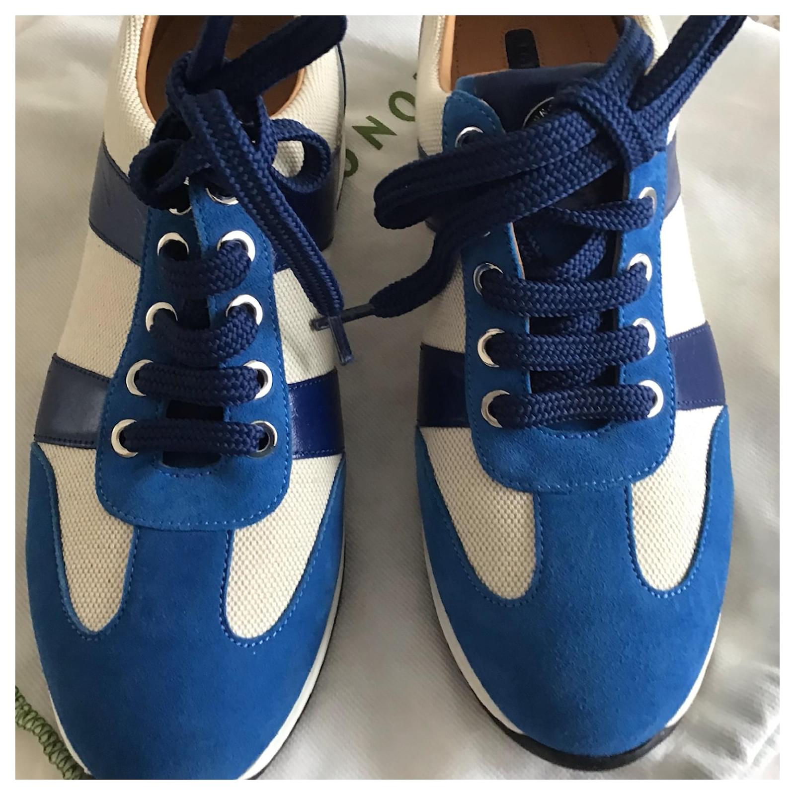 Longchamp suede and canvas tennis Blue Deerskin ref.408289 - Joli Closet