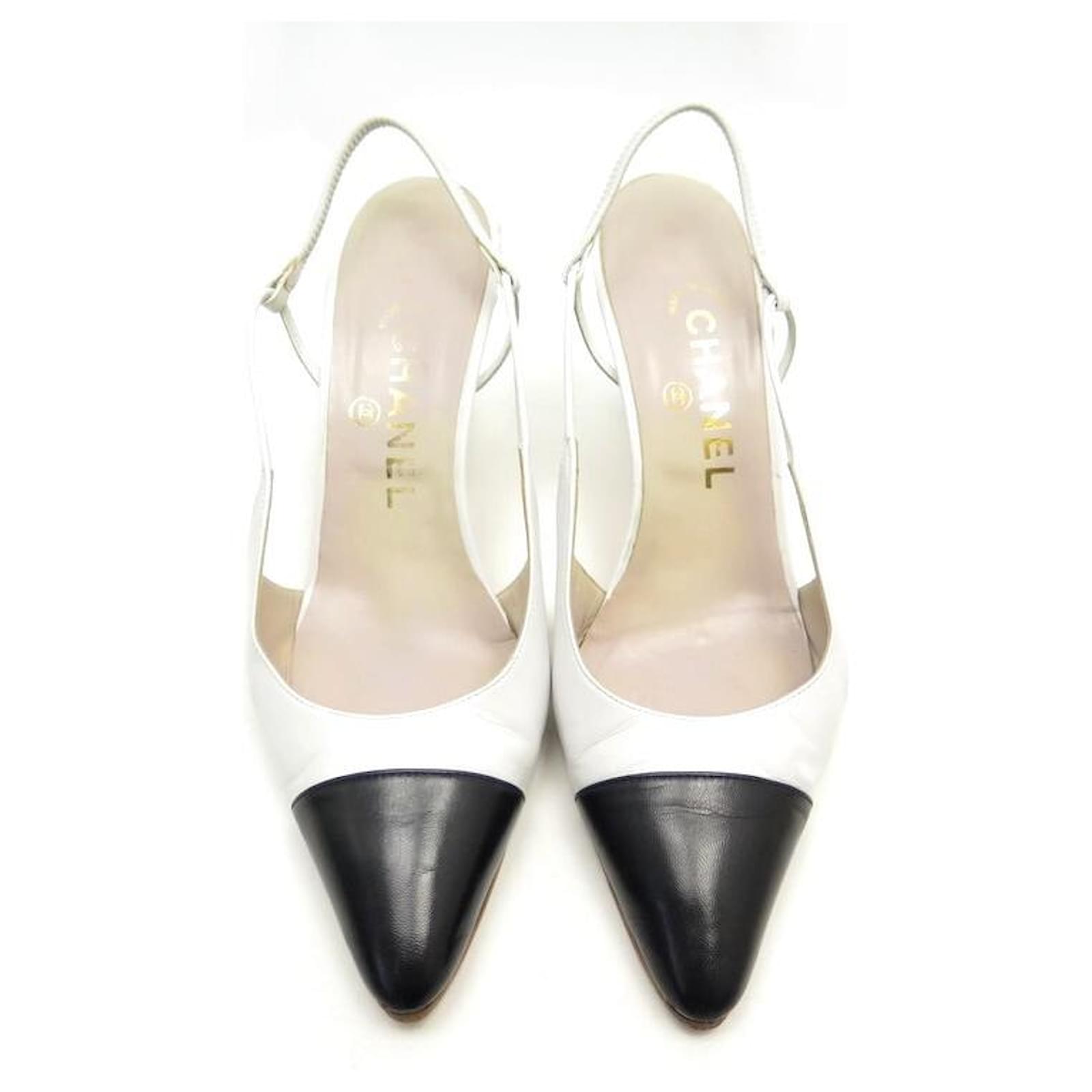 DÉCOLLETÉ SCARPE CHANEL 37.5 DÉCOLLETÉ IN PELLE BICOLORE BIANCA E NERA ...