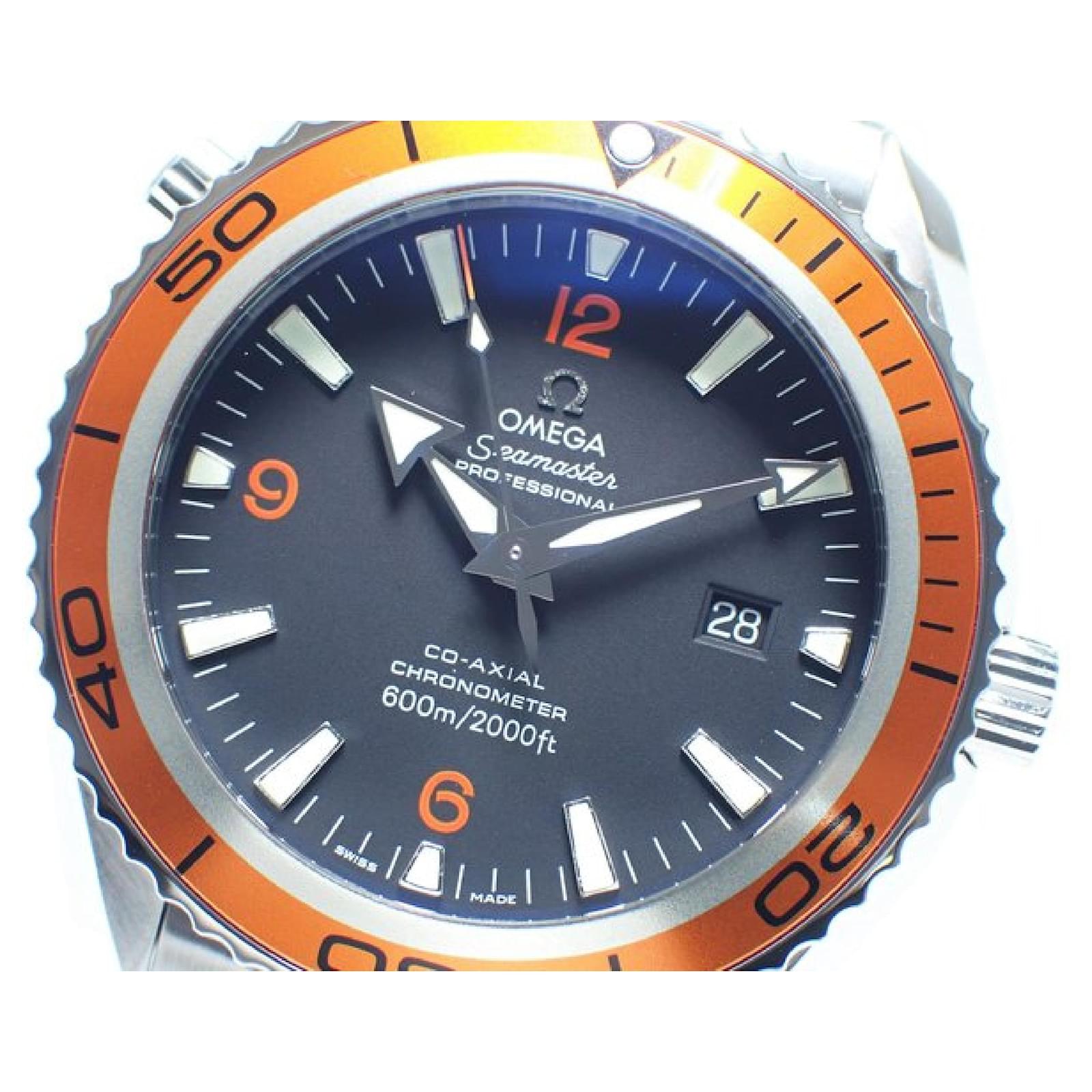 OMEGA Planet Ocean orange bezel large size Mens Black Steel ref.415086 ...