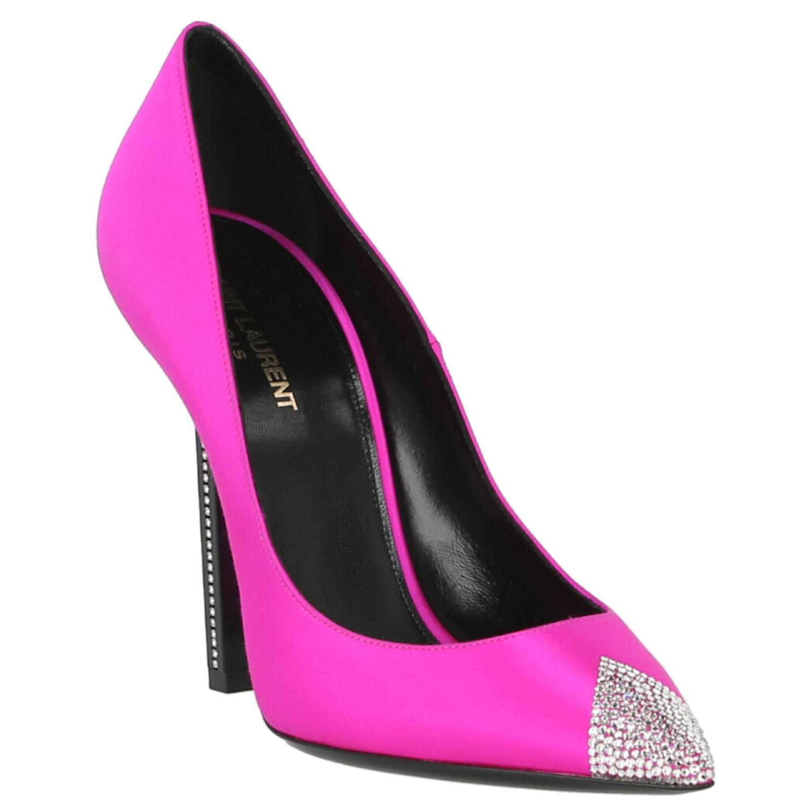 Saint Laurent Tower Embellished Satin Pump Pink ref.415979 - Joli Closet