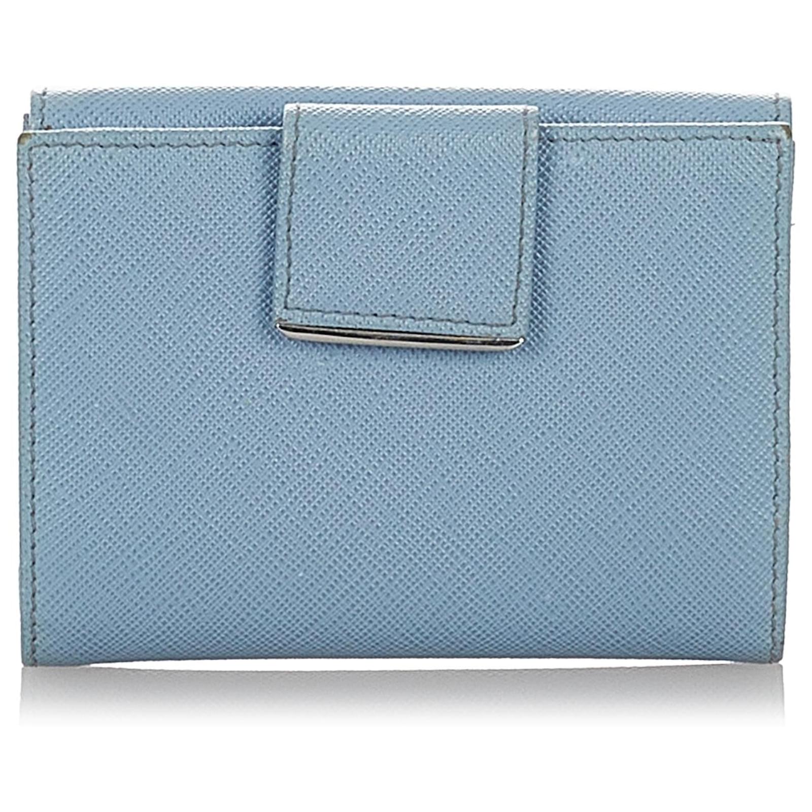 Prada Blue Saffiano Leather Bi-fold Wallet Light blue Pony-style ...