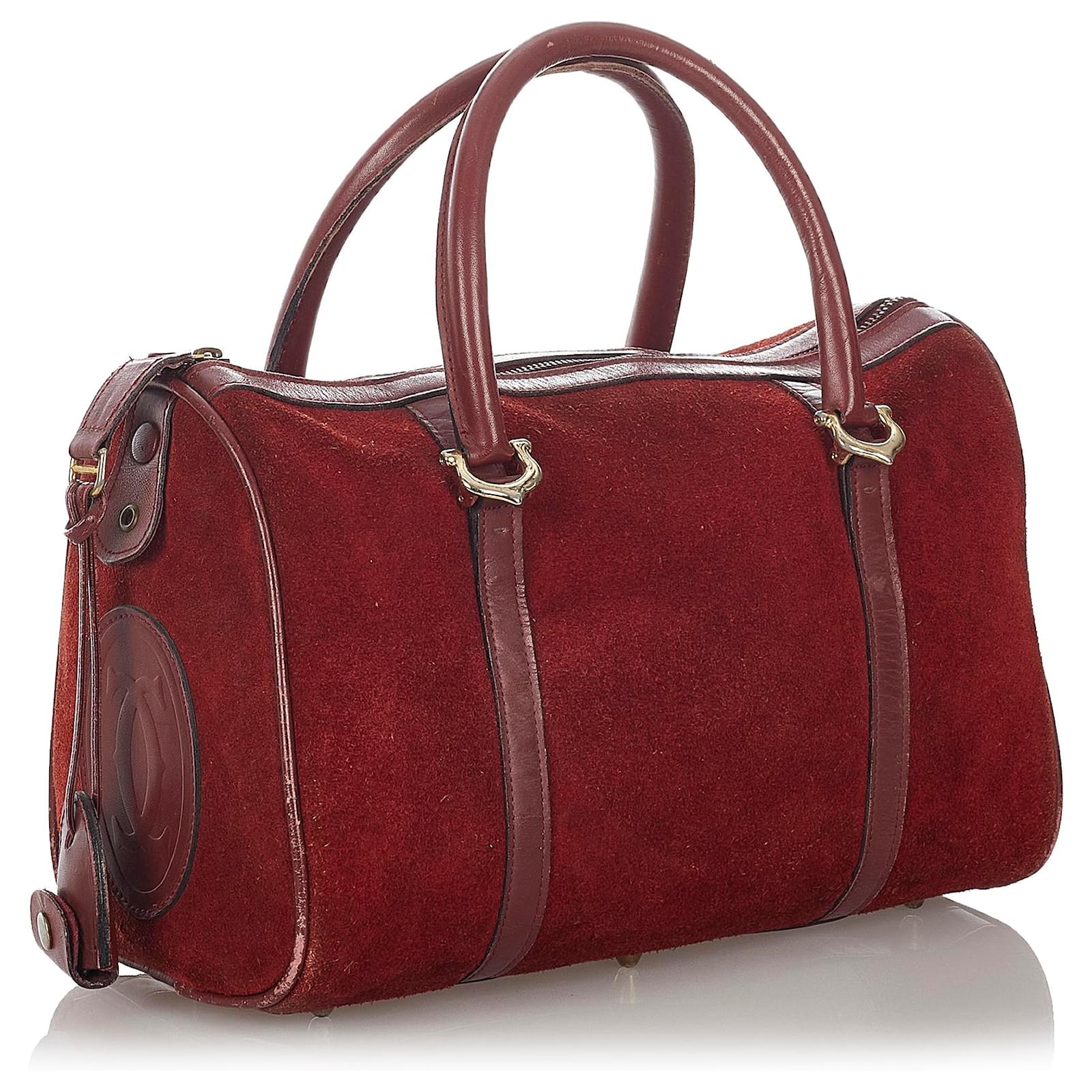 Cartier Red Must de Cartier Suede Boston Bag Dark red Leather Pony ...