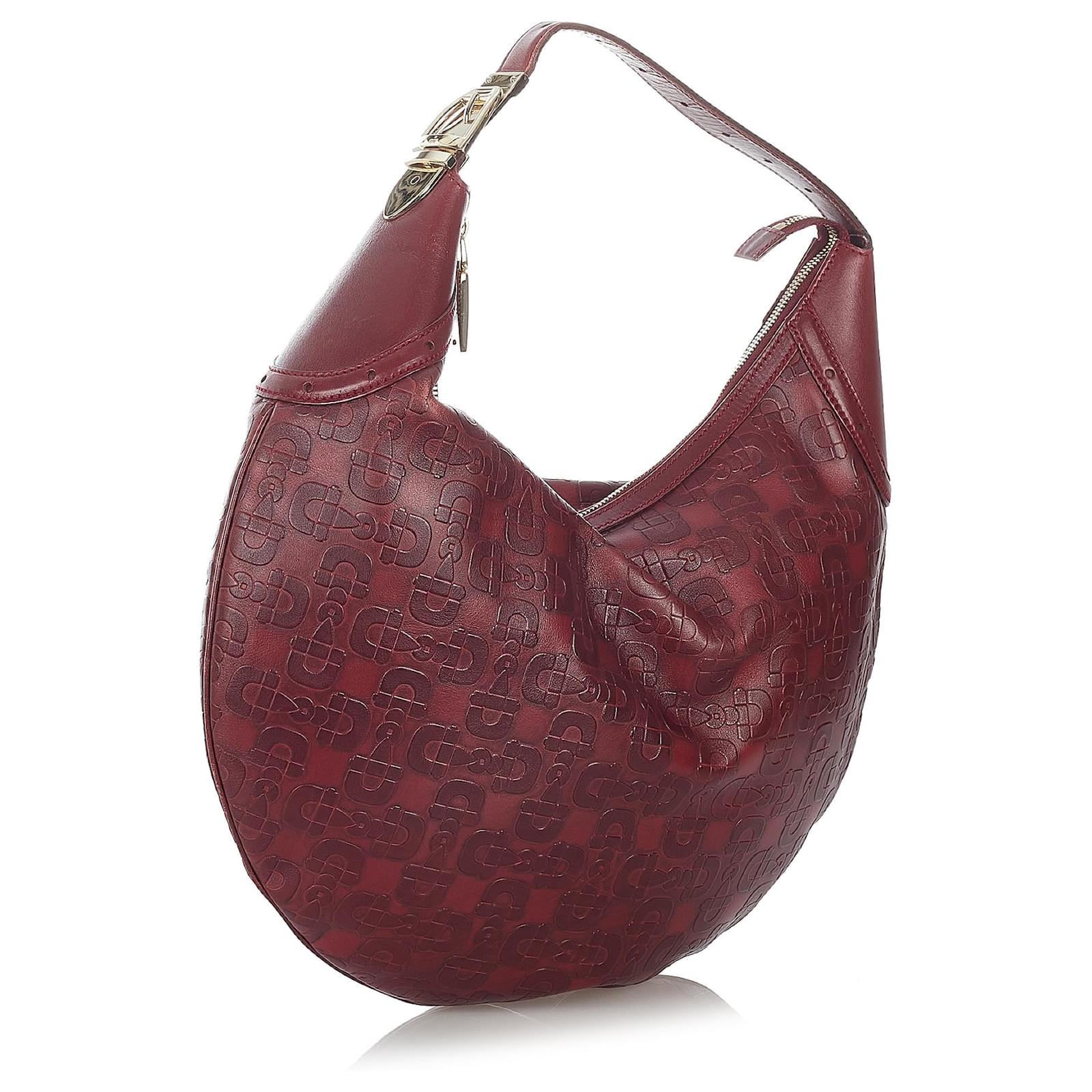 Gucci Red Horsebit Embossed Leather Hobo Bag Dark red Pony-style ...
