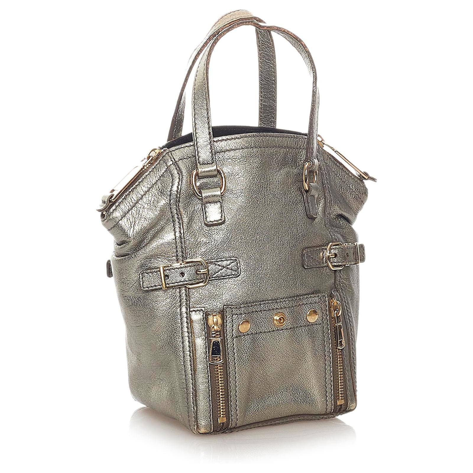 Yves Saint Laurent YSL Silver Downtown Patent Leather Handbag Silvery ...