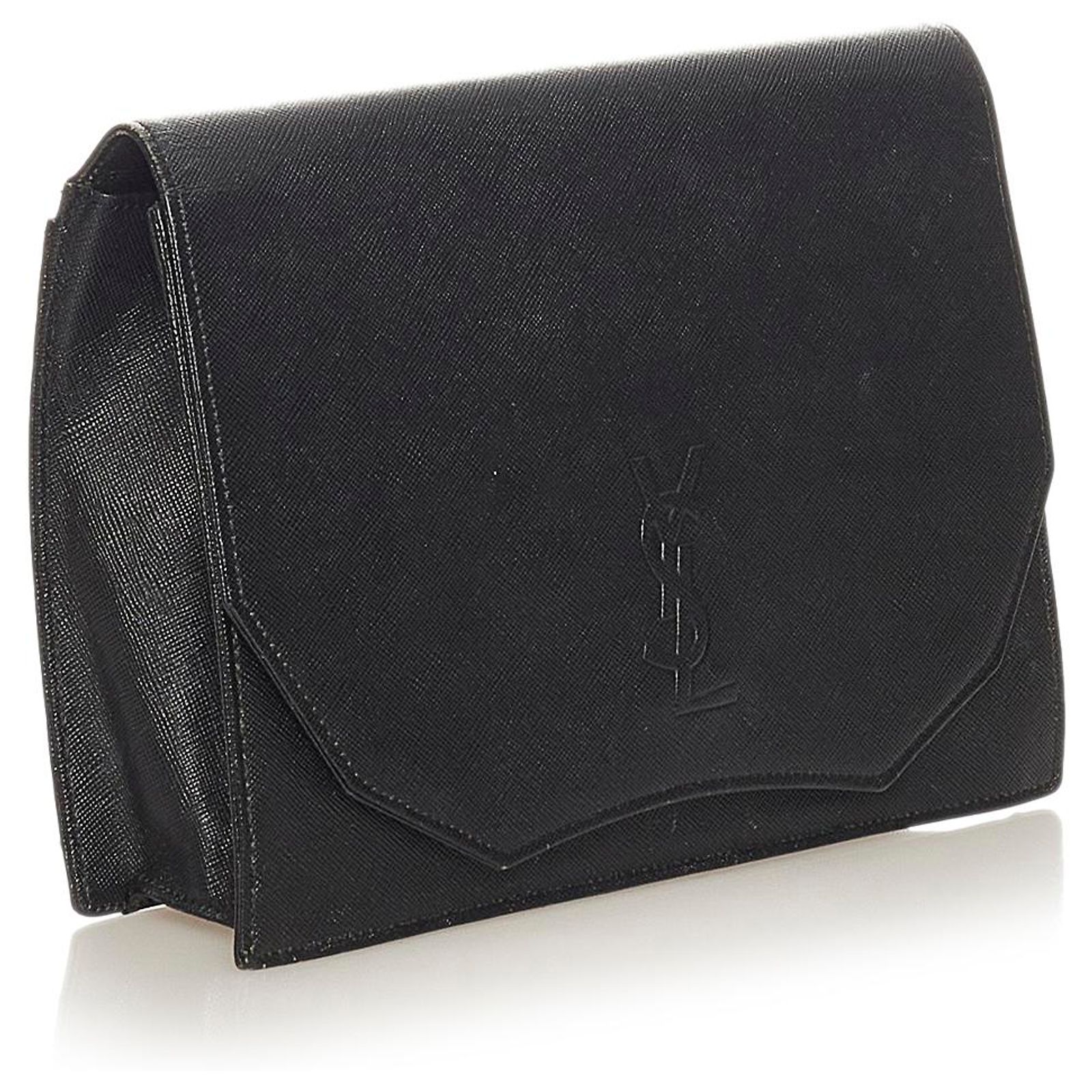Yves Saint Laurent YSL Black Leather Clutch Bag Pony-style calfskin ref ...