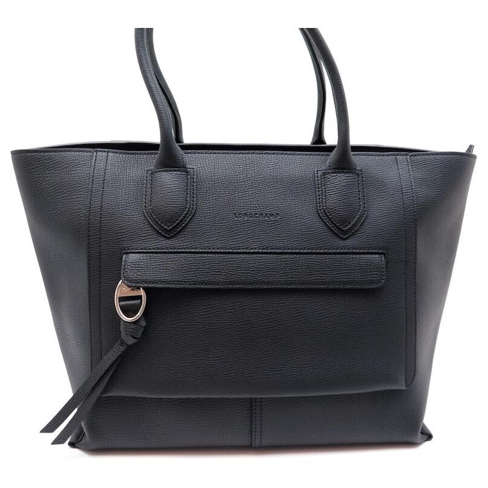 NEW LONGCHAMP MAILBOX LARGE HANDBAG 10105HTA TOTE BLACK SEED LEATHER ...