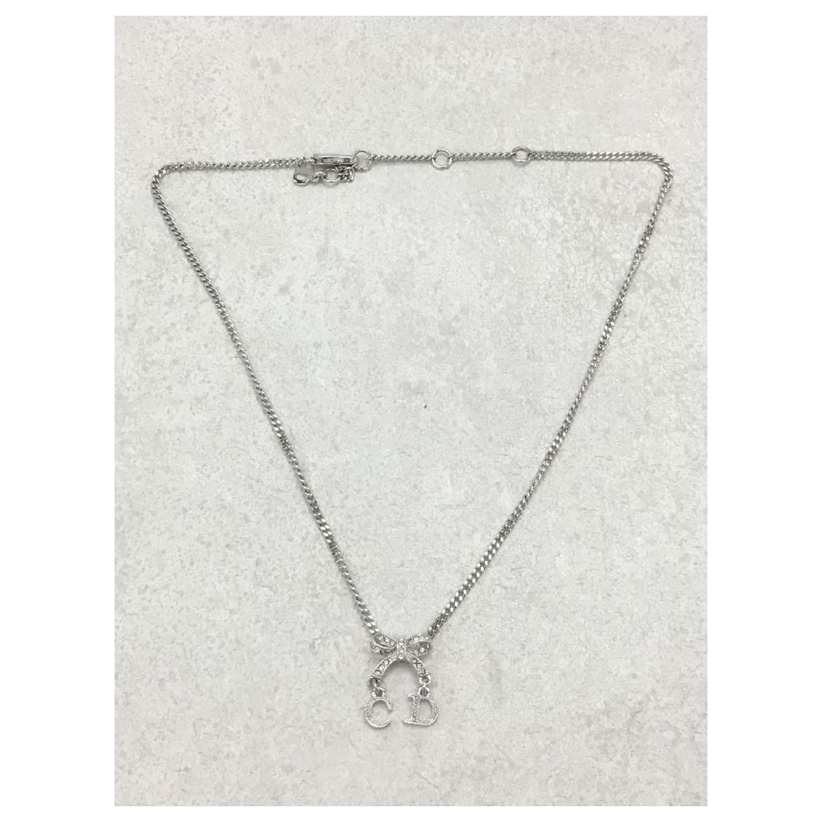 Christian Dior Necklace / SILVER / colored stone / SLV / ribbon Silvery ...