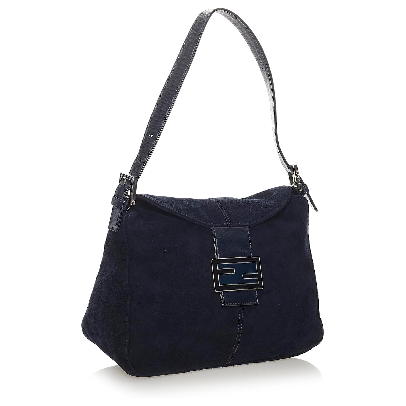 Fendi Blue Suede Shoulder Bag Navy blue Leather Pony-style calfskin ref ...