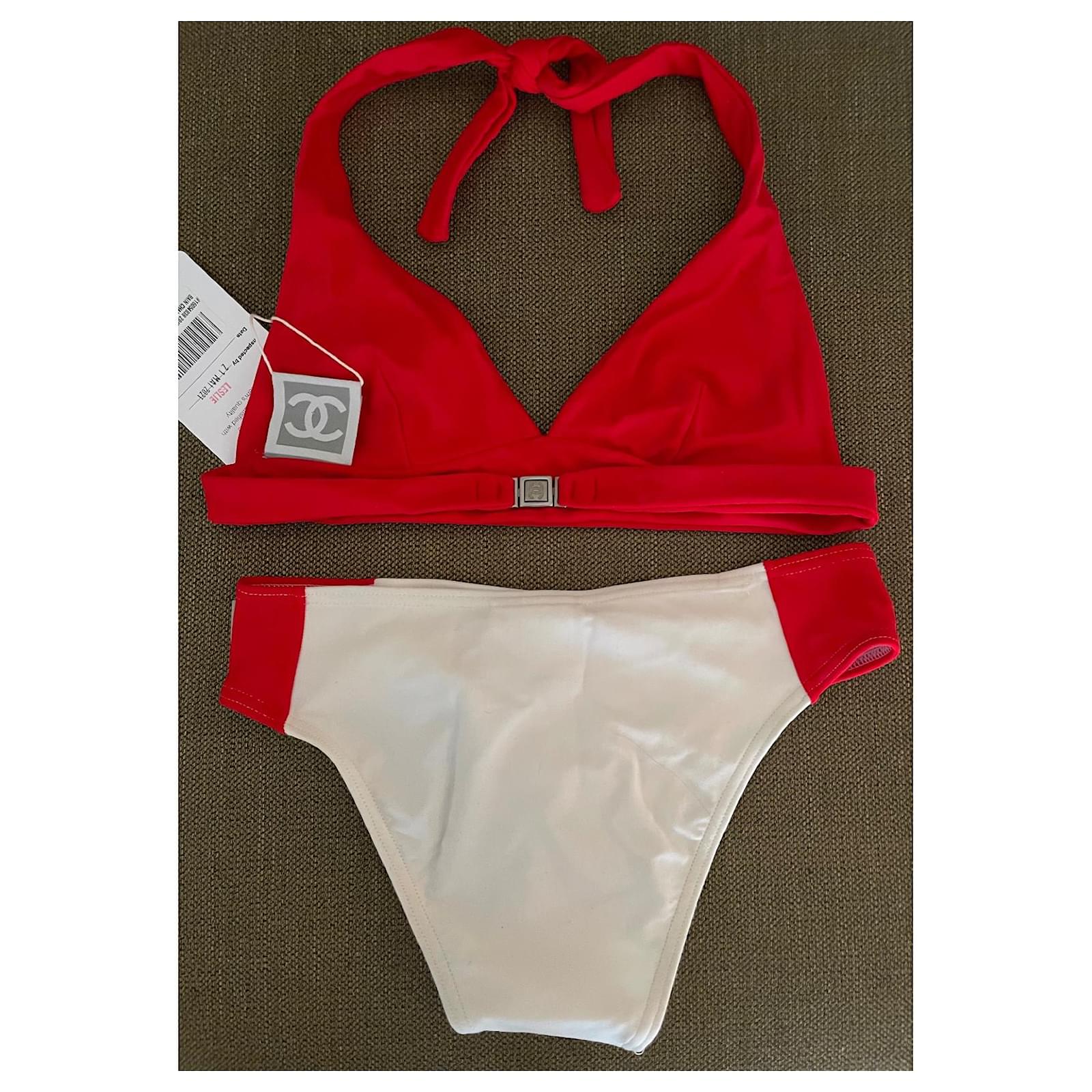 Bikini Chanel Elasthane Polyamide Blanc Rouge ref.449832 - Joli Closet