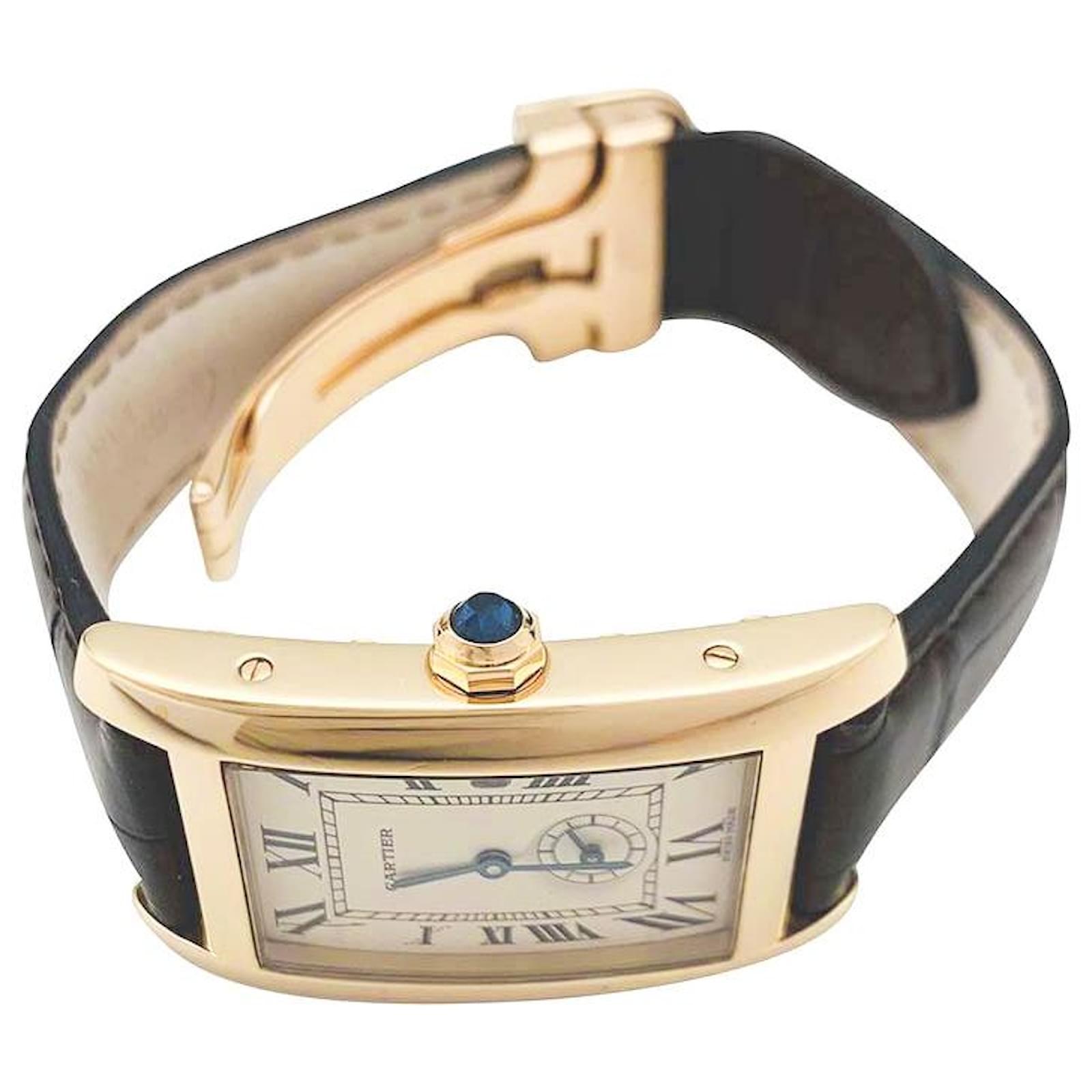 Cartier "American Tank" watch in yellow gold, cuir. Leather ref.450629 ...