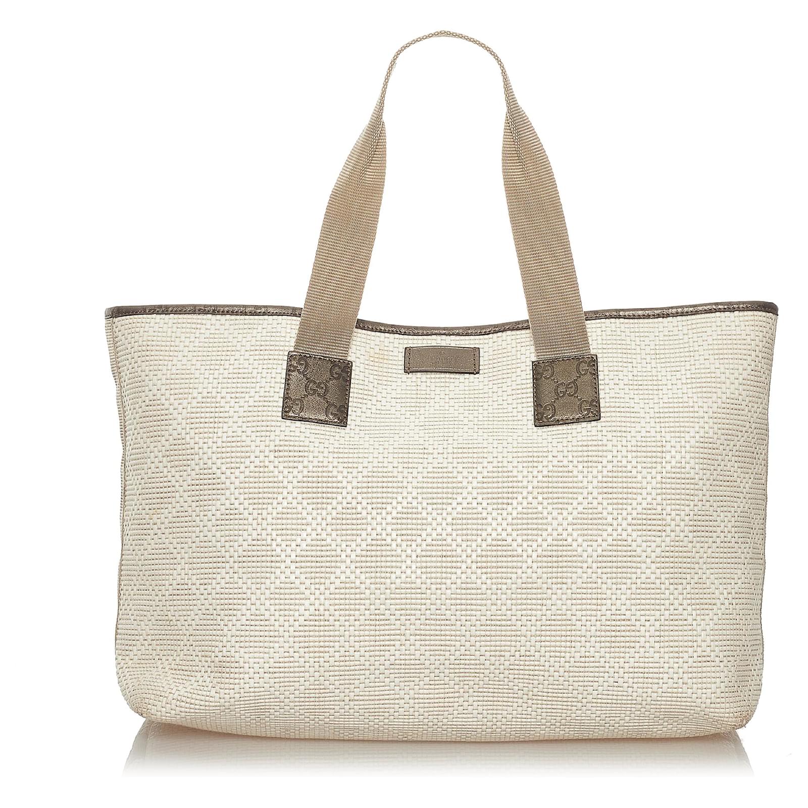 Sac cabas en raphia à strass blanc Gucci Cuir Veau façon poulain Gris ...
