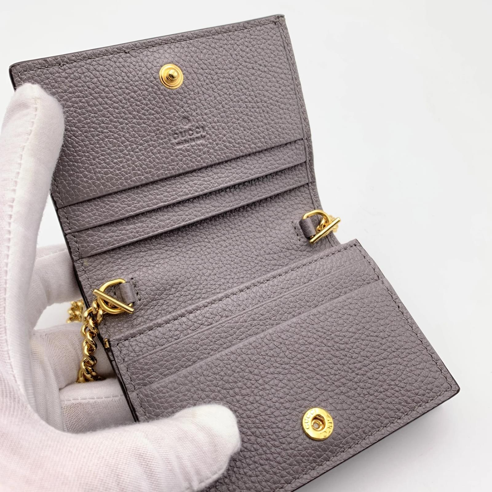 Gucci Grey Leather Zumi Credit Card Case Mini Wallet with Chain ref ...
