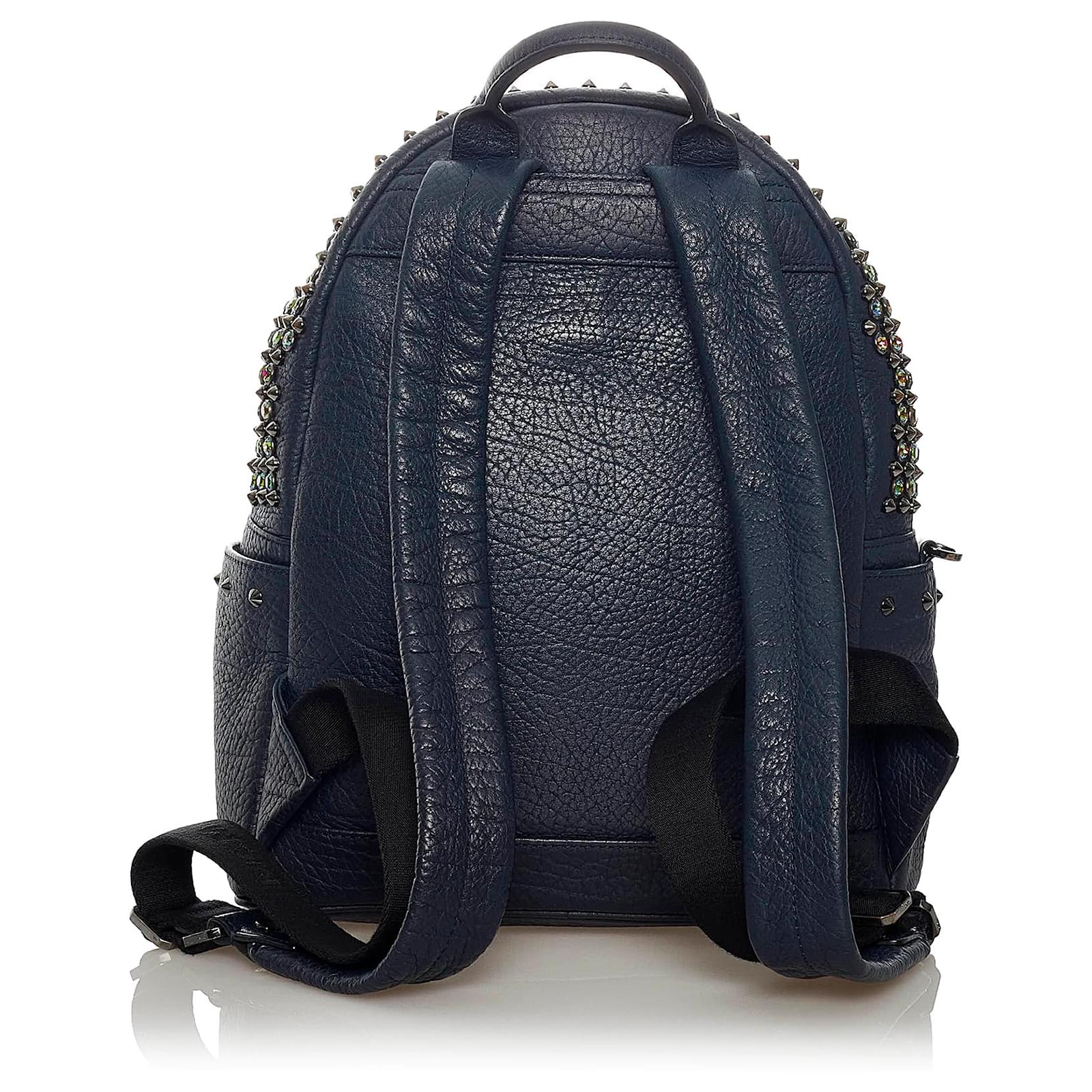 MCM Blue Visetos Stark Leather Backpack Dark blue Pony-style calfskin ...