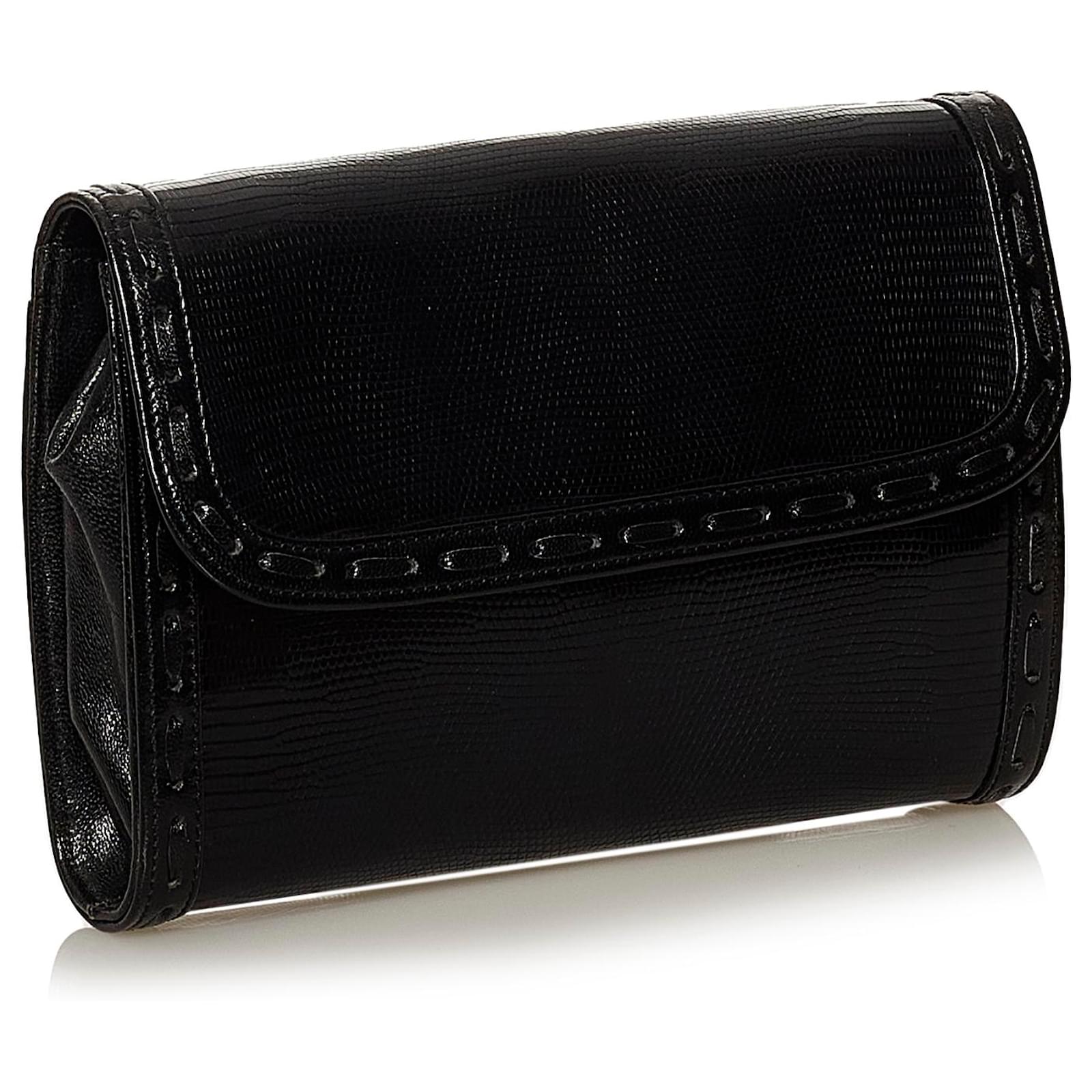 Yves Saint Laurent YSL Black Embossed Python Leather Clutch Bag ref ...
