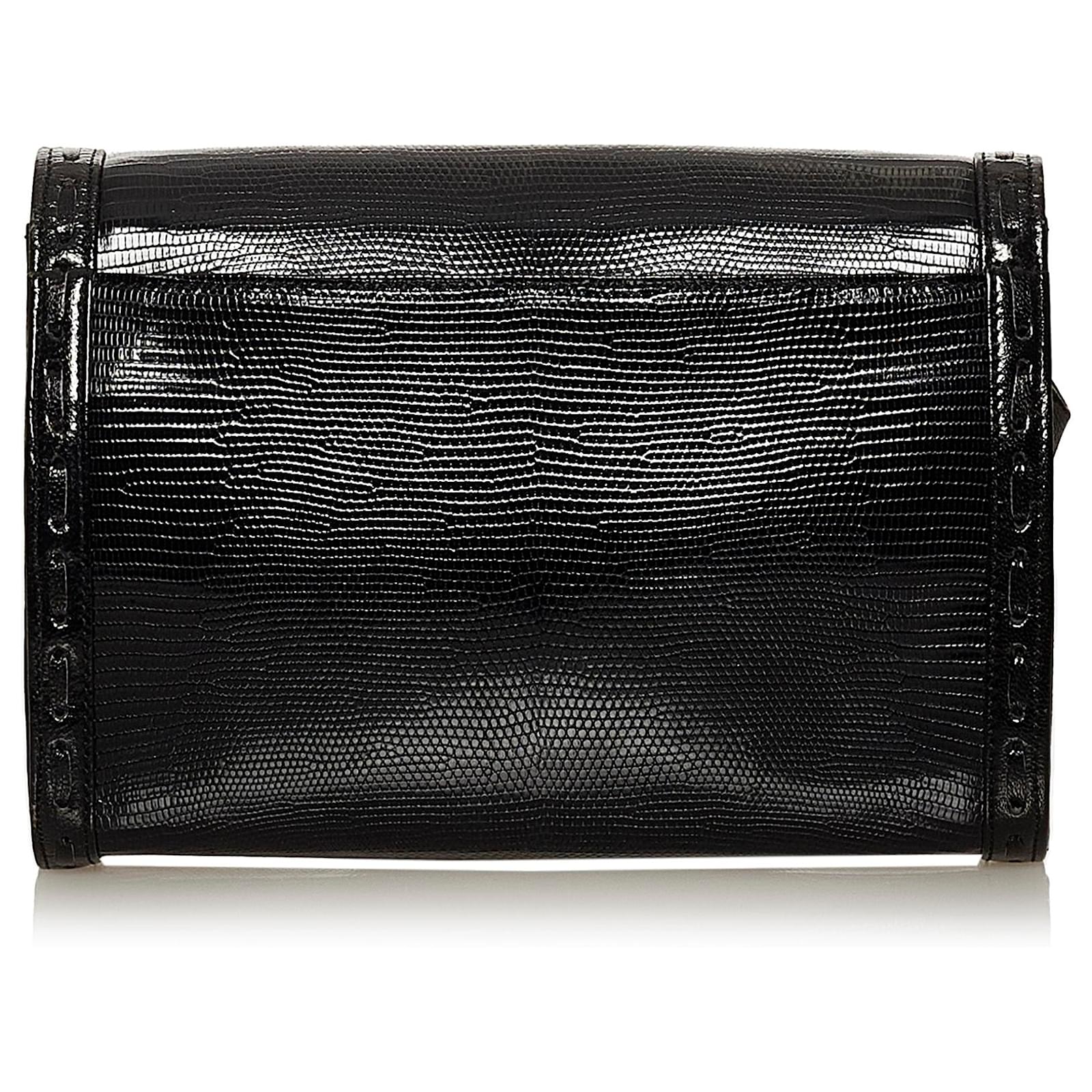 Yves Saint Laurent YSL Black Embossed Python Leather Clutch Bag ref ...