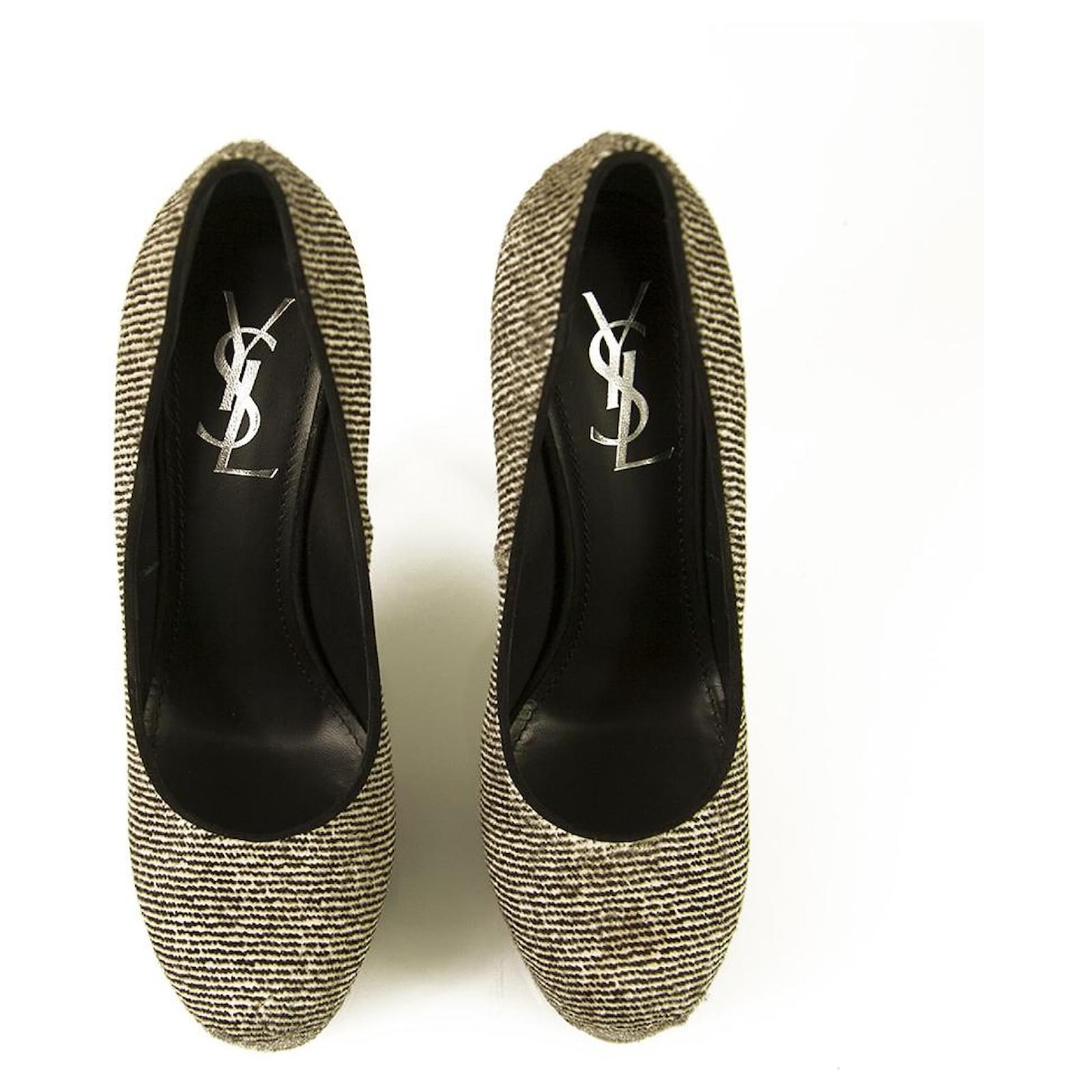 Yves Saint Laurent YSL Tribute black & White Round toe Platform Heels ...