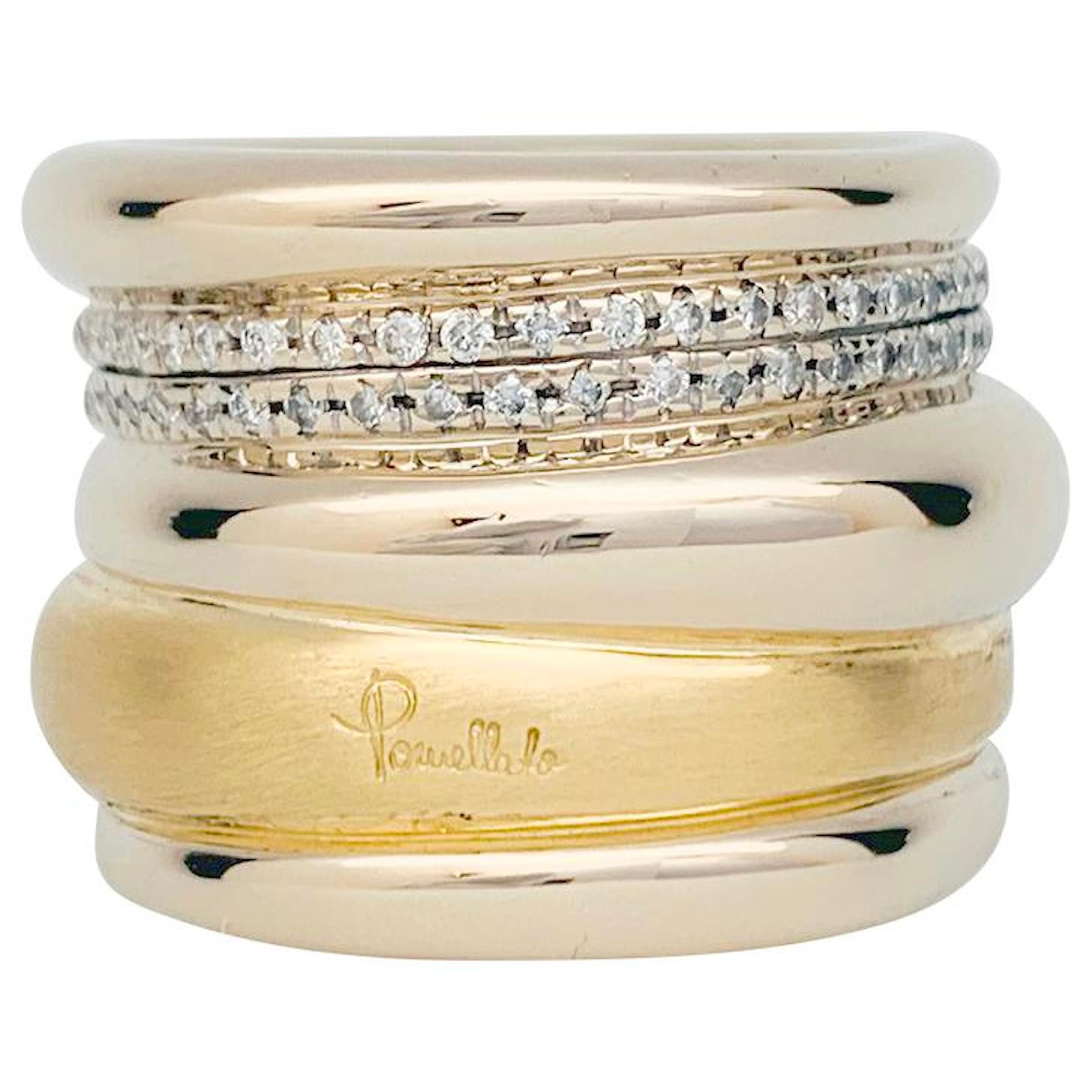 Pomellato ring in natural and yellow gold "Tubular" model, diamants ...