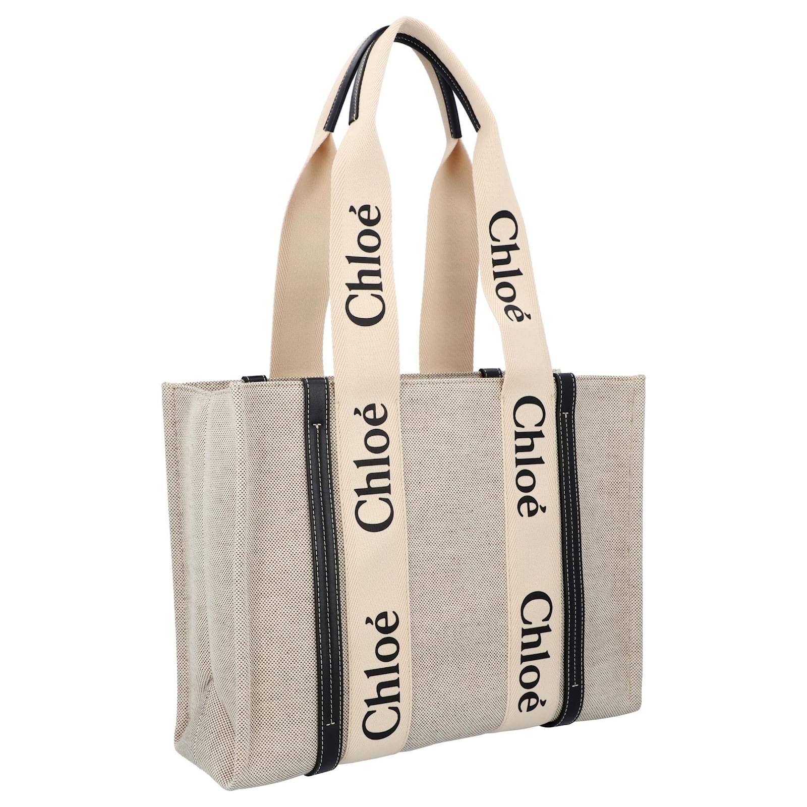 Chloé Cabas Moyen Woody Pour Femme En Toile De Coton Beige ref.475348 ...