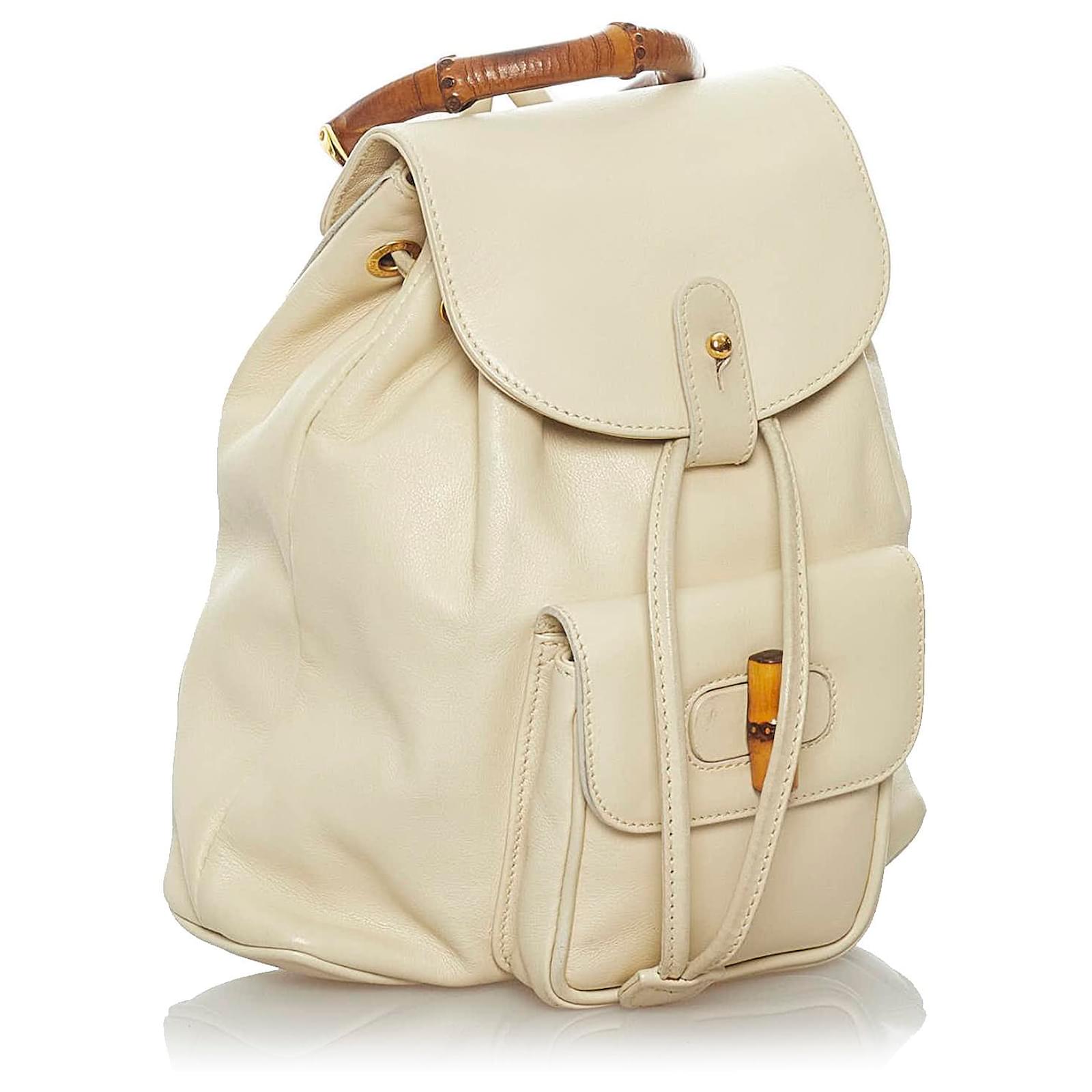Gucci White Bamboo Drawstring Leather Backpack Pony-style calfskin ref ...