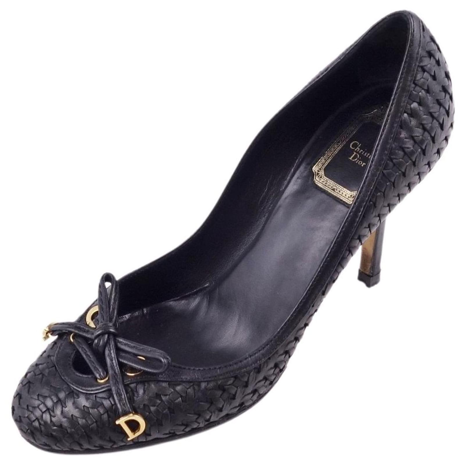 Christian Dior Pompes CD Logo Crochet Cuir Ruban Talon Chaussures ...