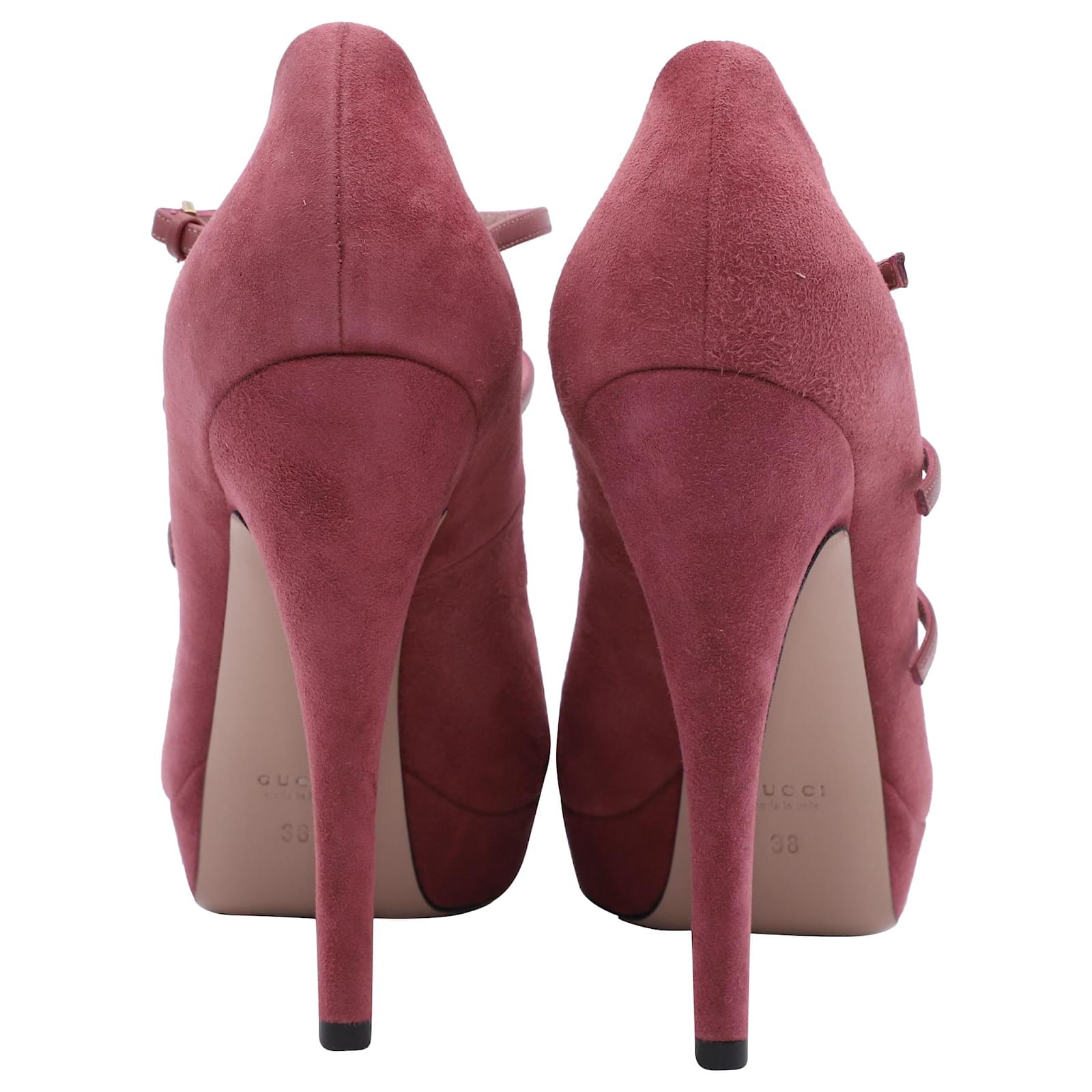 Escarpins Gucci Lisbeth à triple bride en daim rose Suede ref.484797 ...