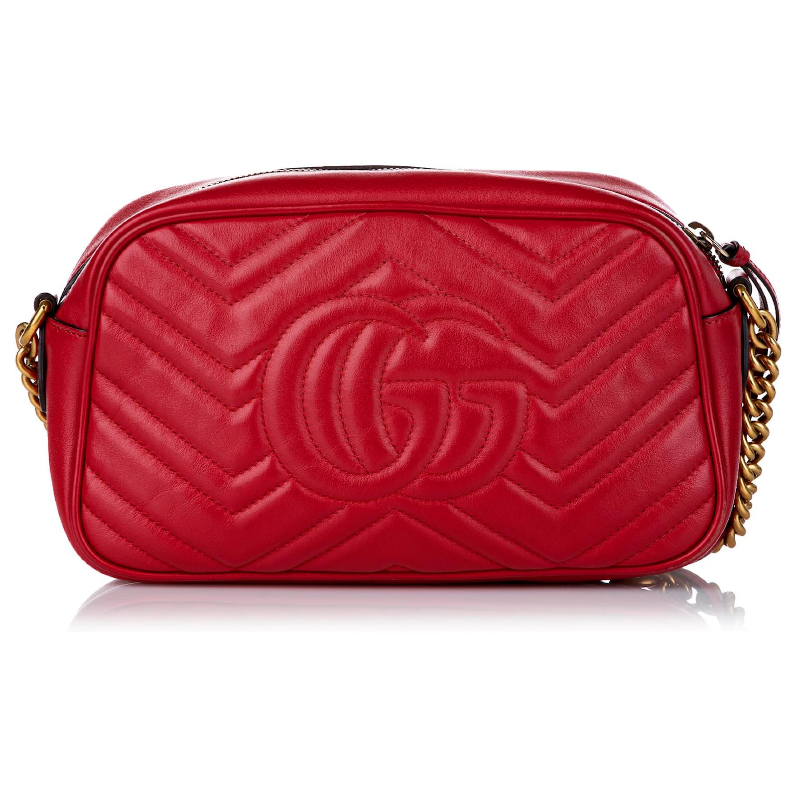 Gucci Sac à bandoulière rouge GG Marmont Matelasse Cuir Métal Veau ...