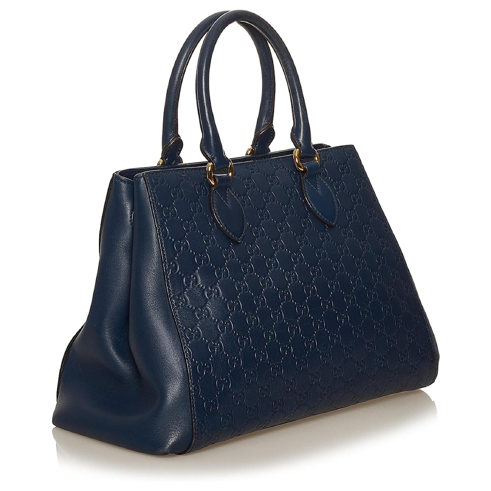Gucci Blue Guccissima Handbag Dark blue Leather Pony-style calfskin ref ...