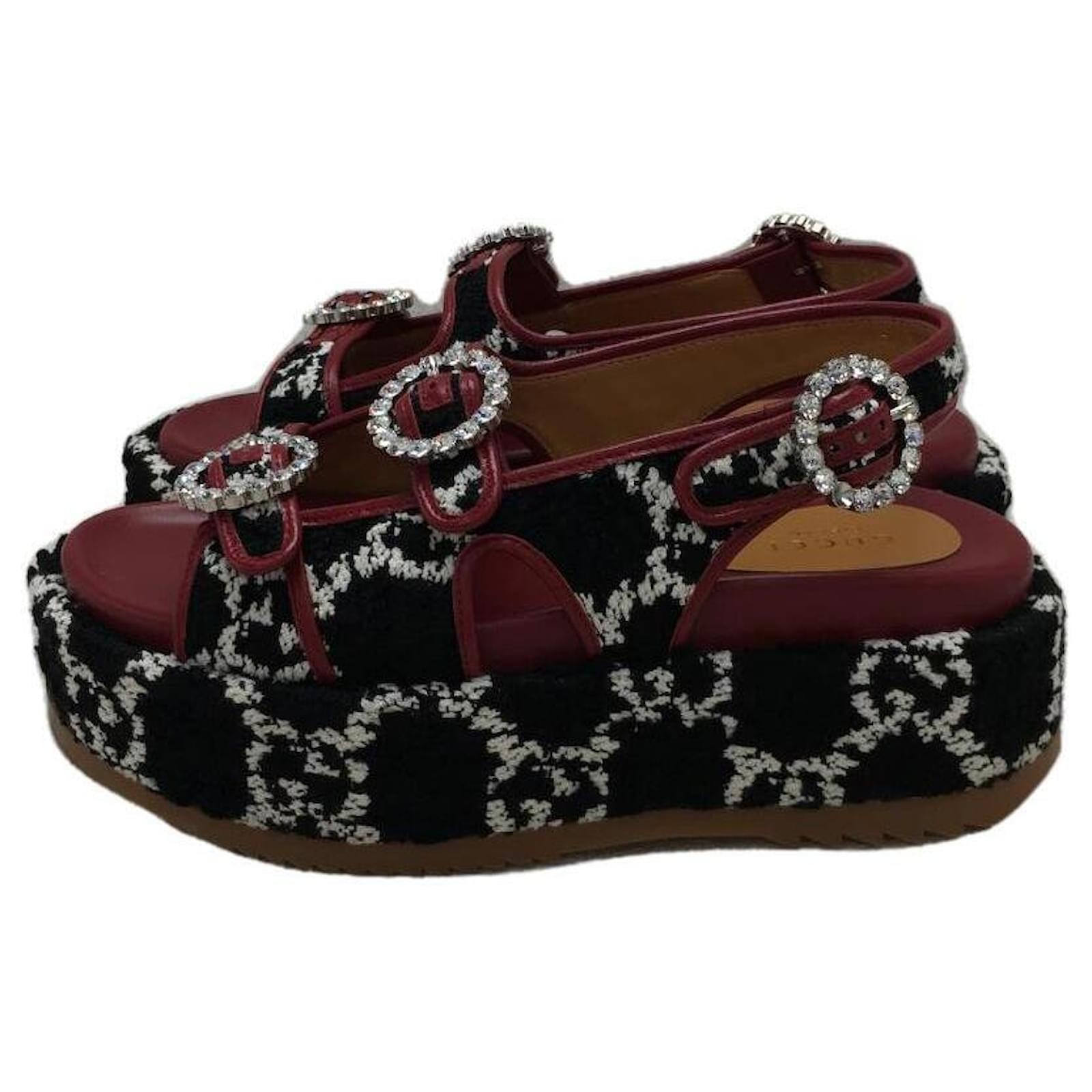 GUCCI Sandalen / Tweed / GG-Muster / 36 / Schwarz Rot ref.488511 - Joli ...