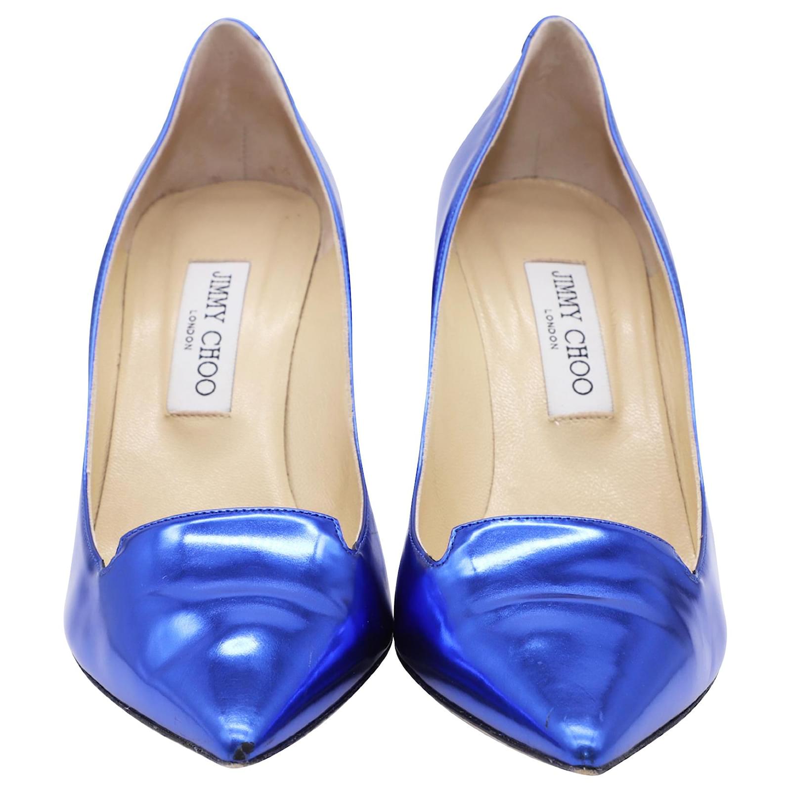 Bombas espelhadas Jimmy Choo Avril em azul patente Couro Couro ...