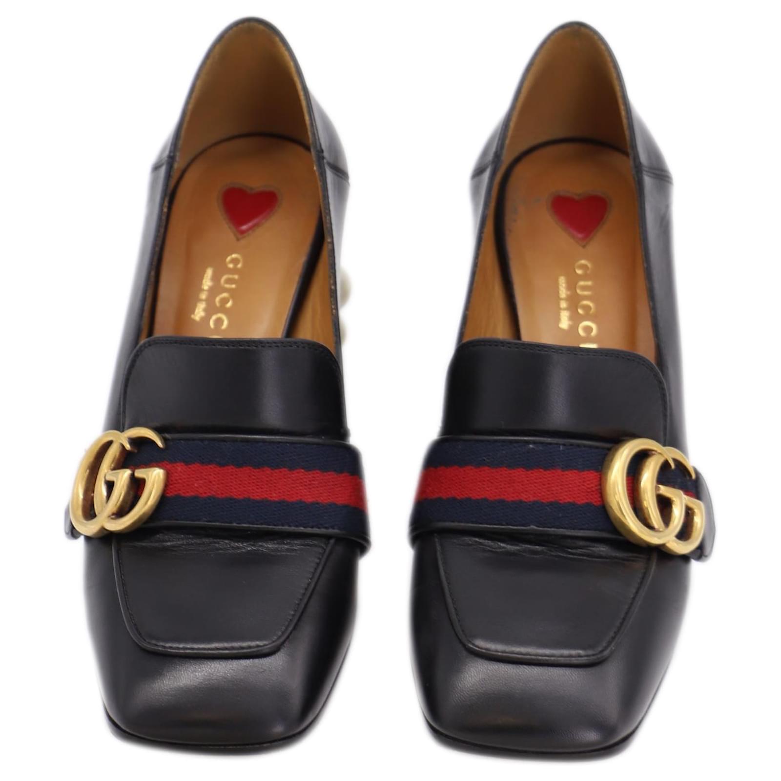 Gucci Mocassins à Talons Peyton en Cuir Noir ref.494856 - Joli Closet