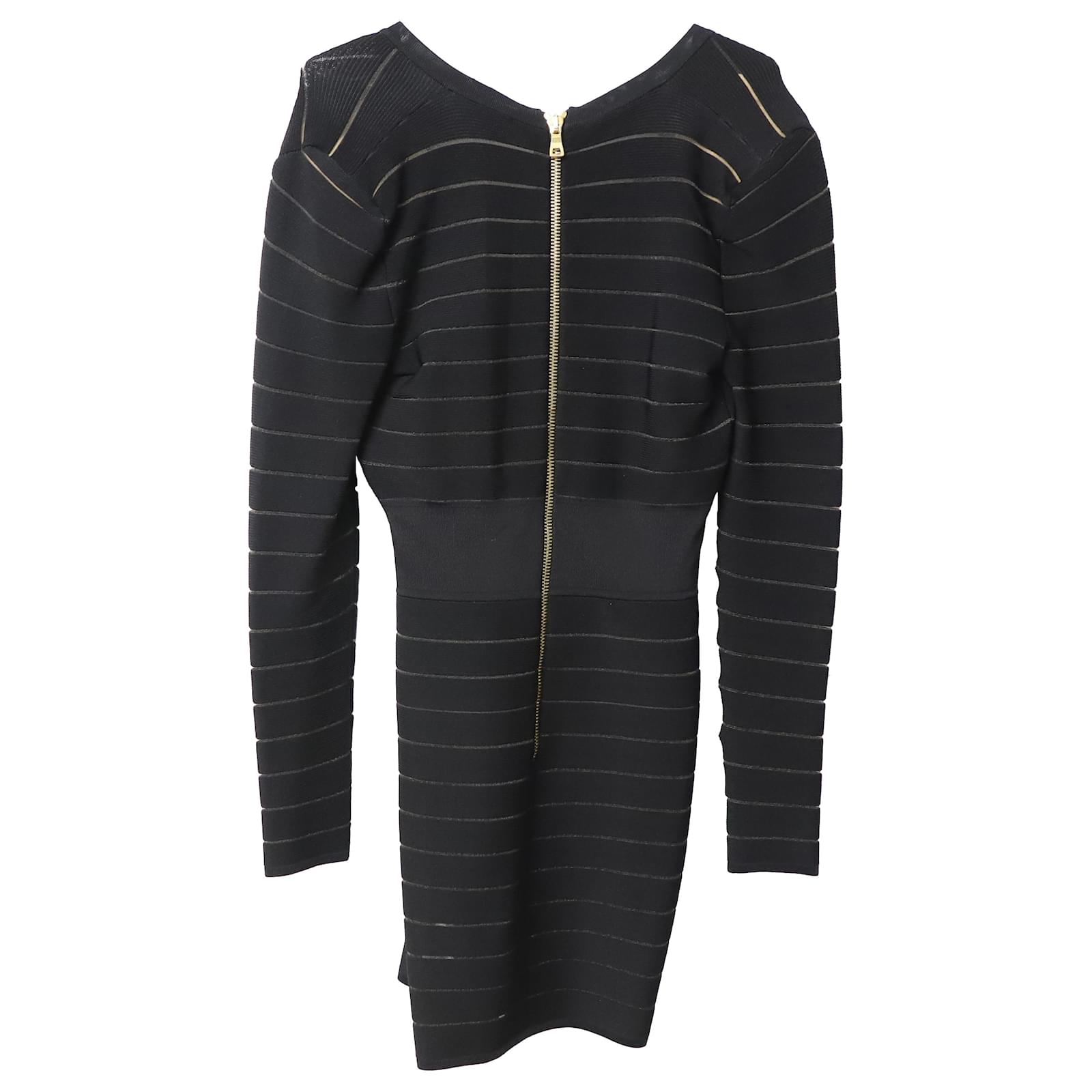 Balmain Robe Moulante Transparente à Rayures en Viscose Noire Fibre de ...