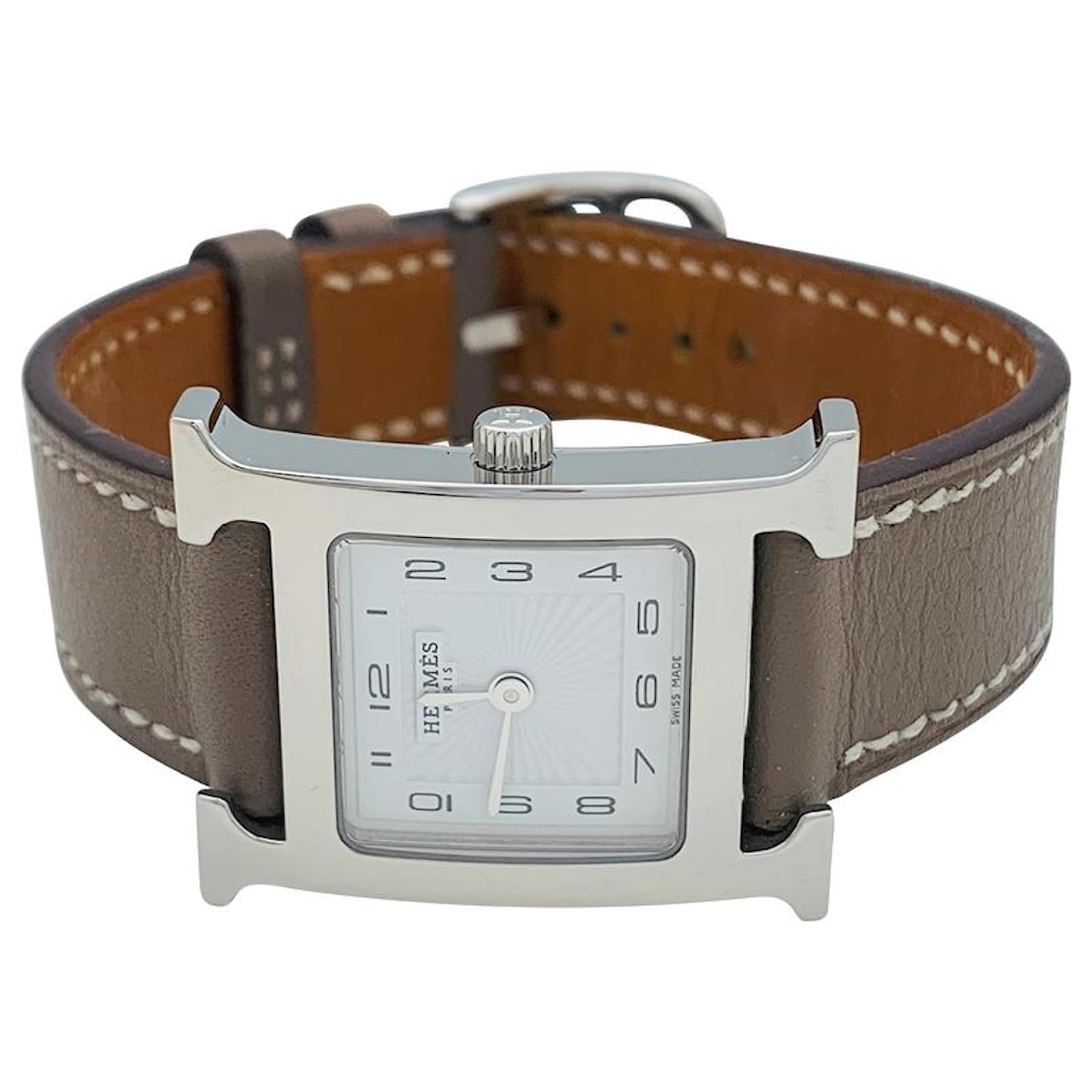 Hermès "Heure H" watch in steel, cuir. Leather ref.496639 - Joli Closet