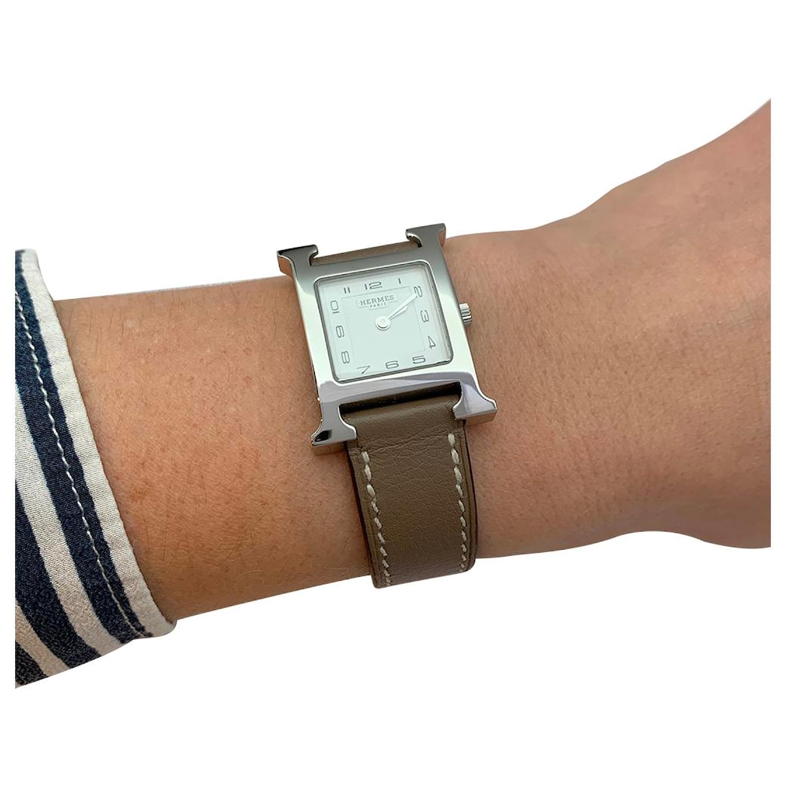 Hermès "Heure H" watch in steel, cuir. Leather ref.496639 - Joli Closet