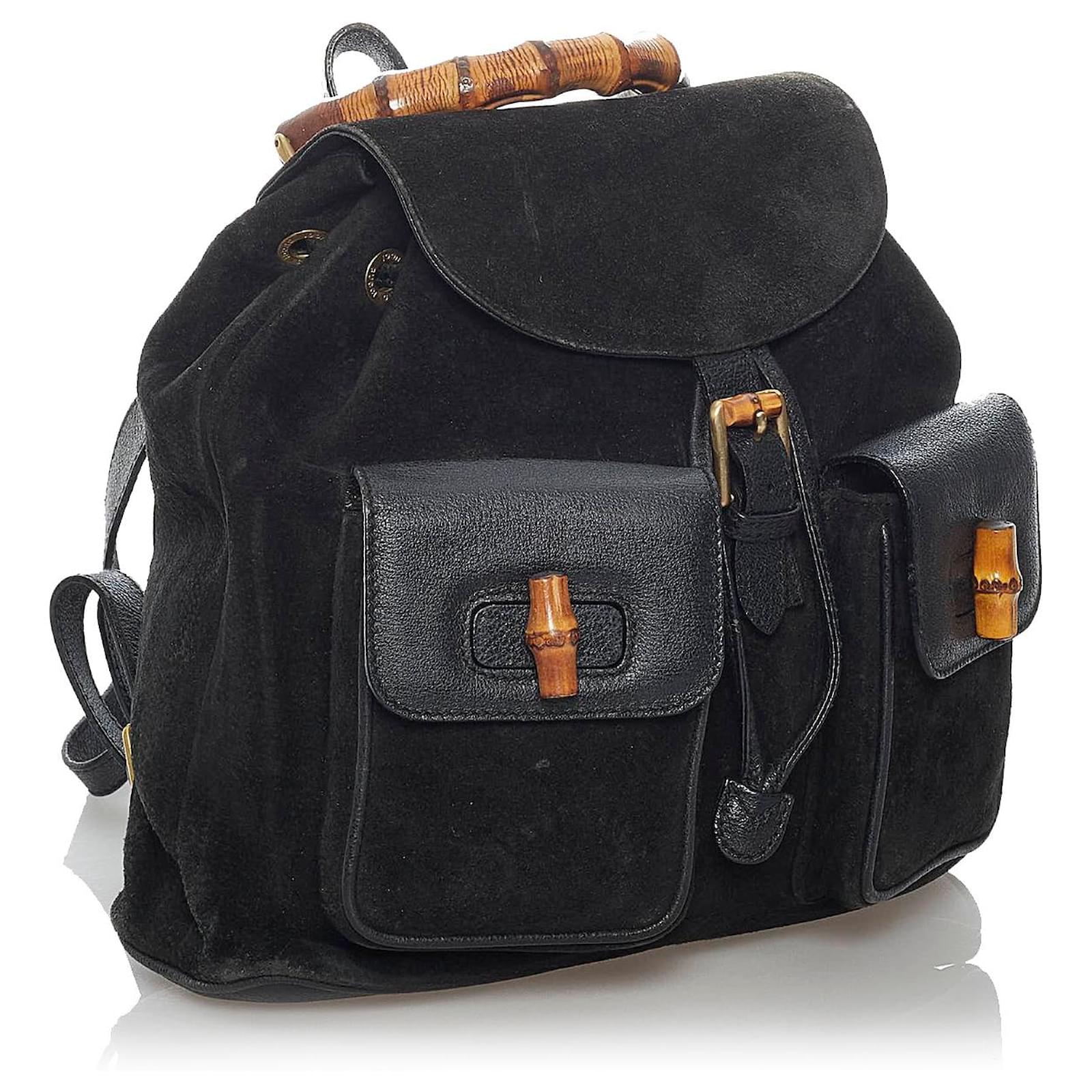 Gucci Black Bamboo Suede Drawstring Backpack Leather ref.496849 - Joli ...