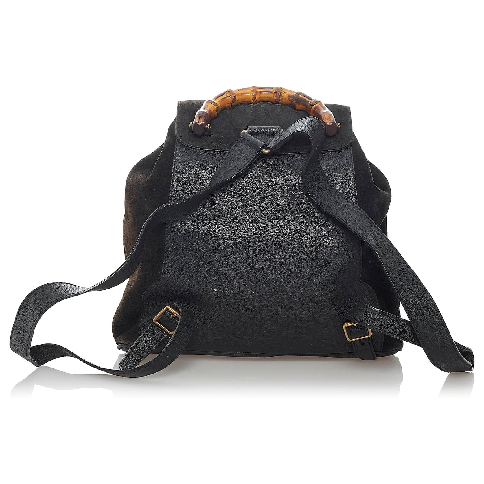Gucci Black Bamboo Suede Drawstring Backpack Leather ref.496849 - Joli ...