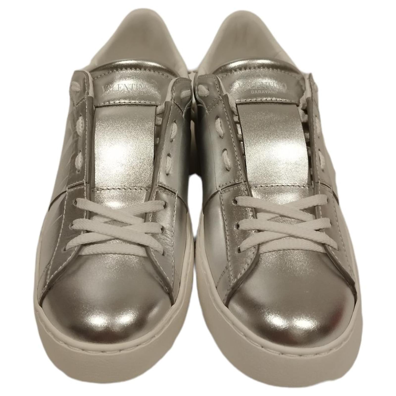 Valentino Open VLTN sneaker in silver leather Silvery ref.500247 - Joli ...