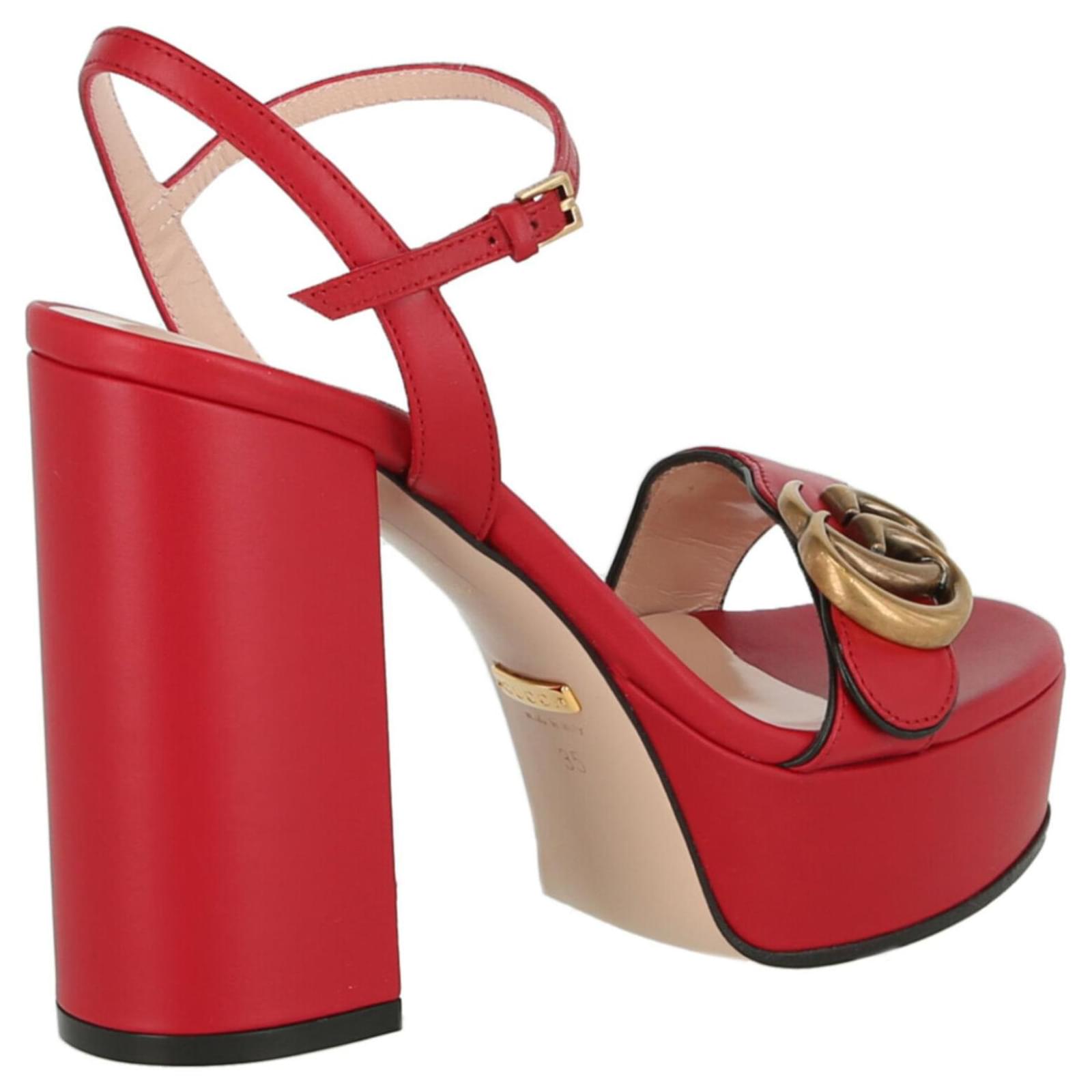 Gucci Talon plateforme Marmont Cuir Rouge ref.503019 - Joli Closet