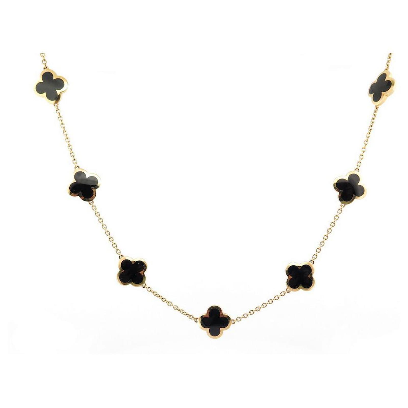 COLLIER VAN CLEEF & ARPELS PURE ALHAMBRA 10 MOTIFS OR JAUNE 18K & ONYX ...