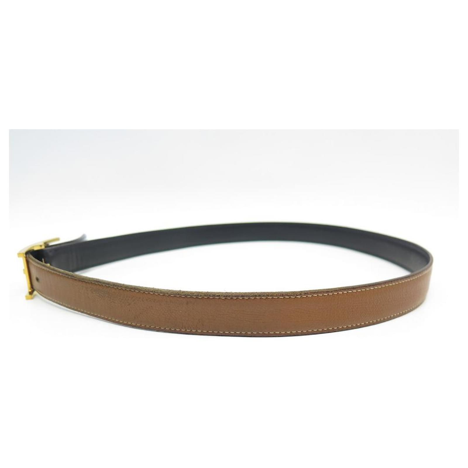 Hermès CEINTURE HERMES QUENTIN REVERSIBLE T 90 EN CUIR NOIR & GOLD LEATHER BELT ref.509419 ...