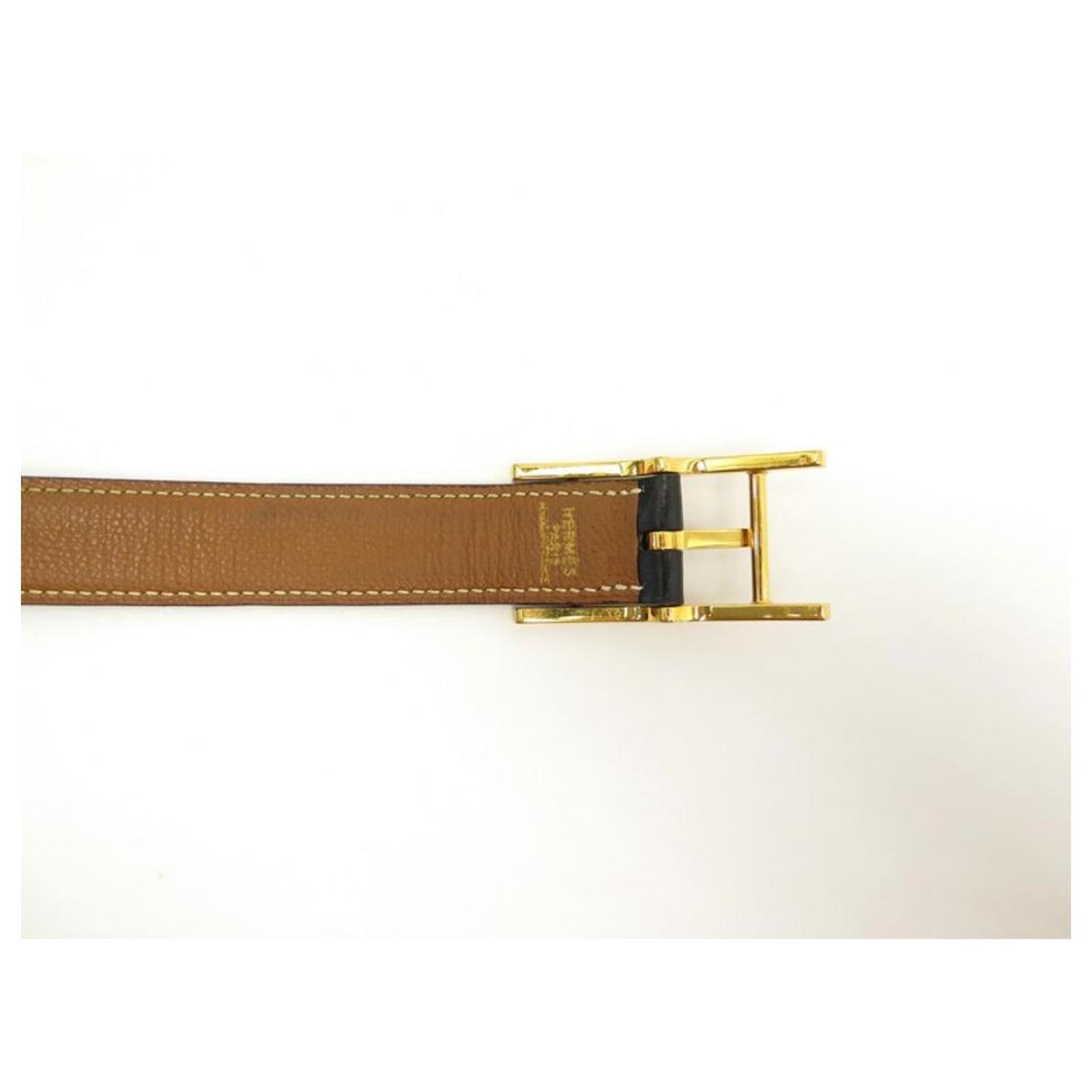 Hermès CEINTURE HERMES QUENTIN REVERSIBLE T 90 EN CUIR NOIR & GOLD LEATHER BELT ref.509419 ...