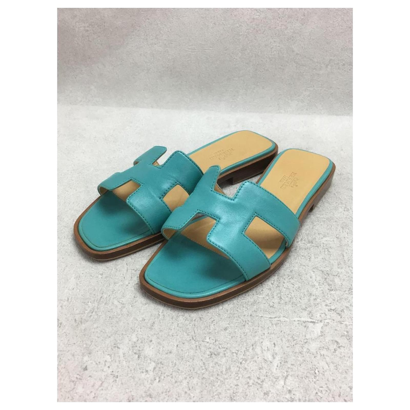 Hermès HERMES Oran leather sandals / H motif / 35 / emerald green ...