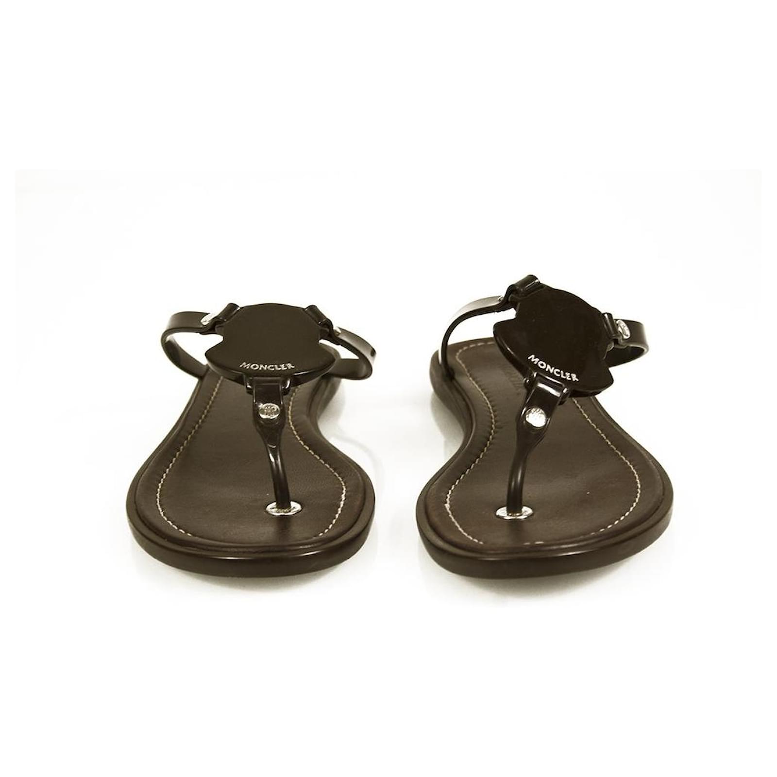 Moncler Brown Leather Logo Flip Flop Thong Flats Sandals size 37 ref ...